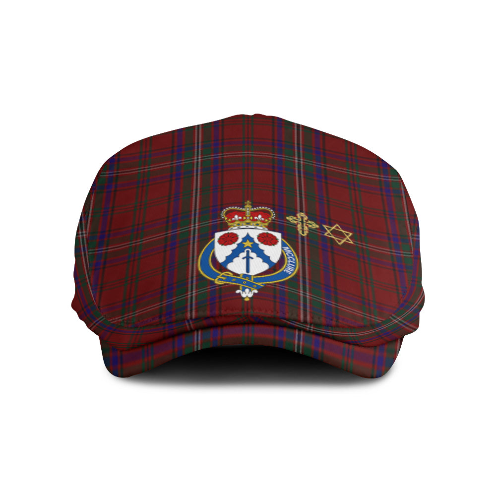McClure Tartan Jeff Cap, Tartan Flat Cap with Family Crest