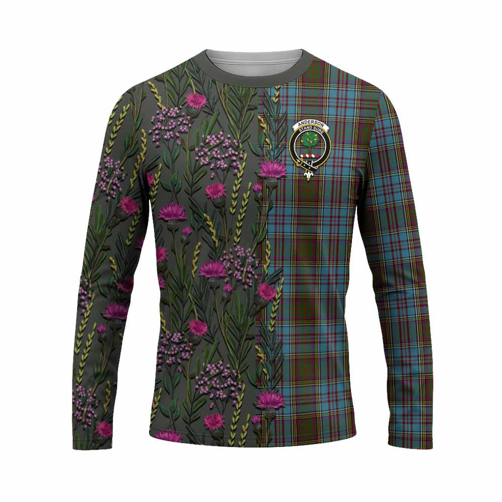 Anderson Family Crest Tartan Long Sleeve T-Shirt Scottish Thistle Flow