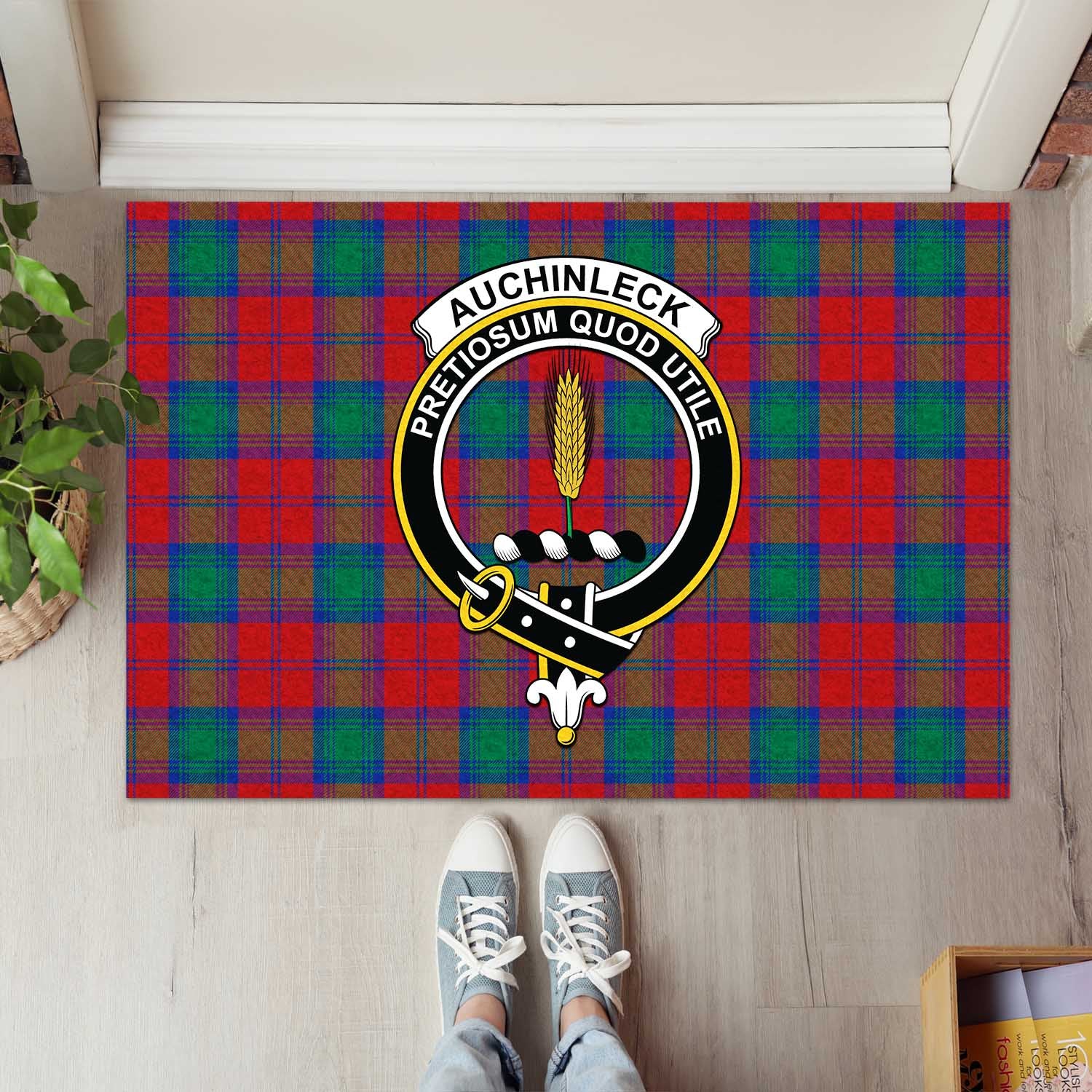 Auchinleck Tartan Door Mat with Family Crest
