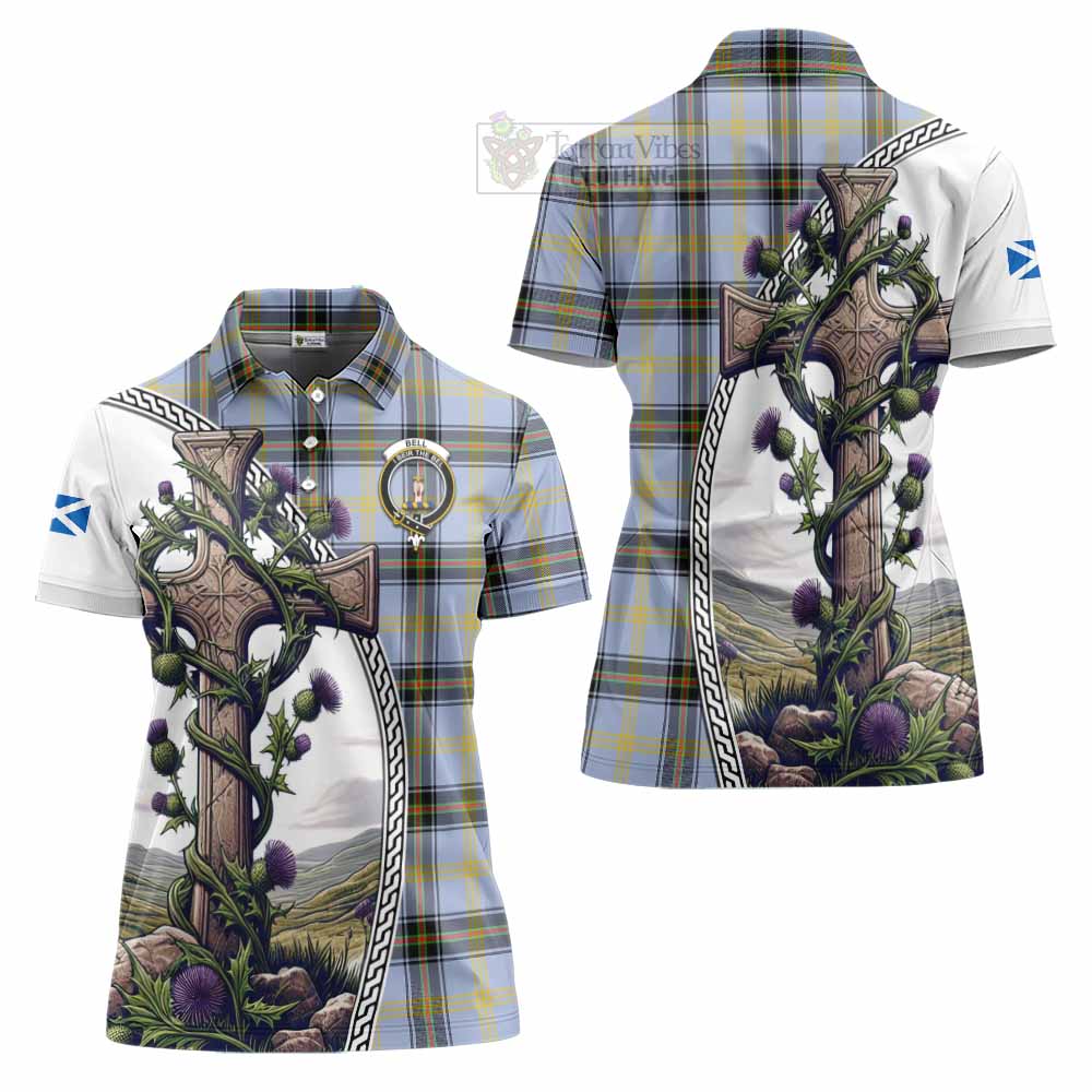 Bell Tartan Women's Polo Shirt with Family Crest and St. Andrew's Cros