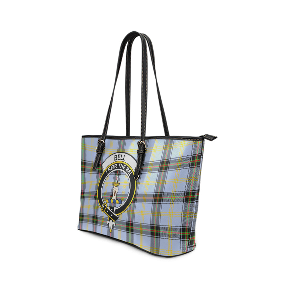 Bell Tartan Leather Tote Bag with Family Crest