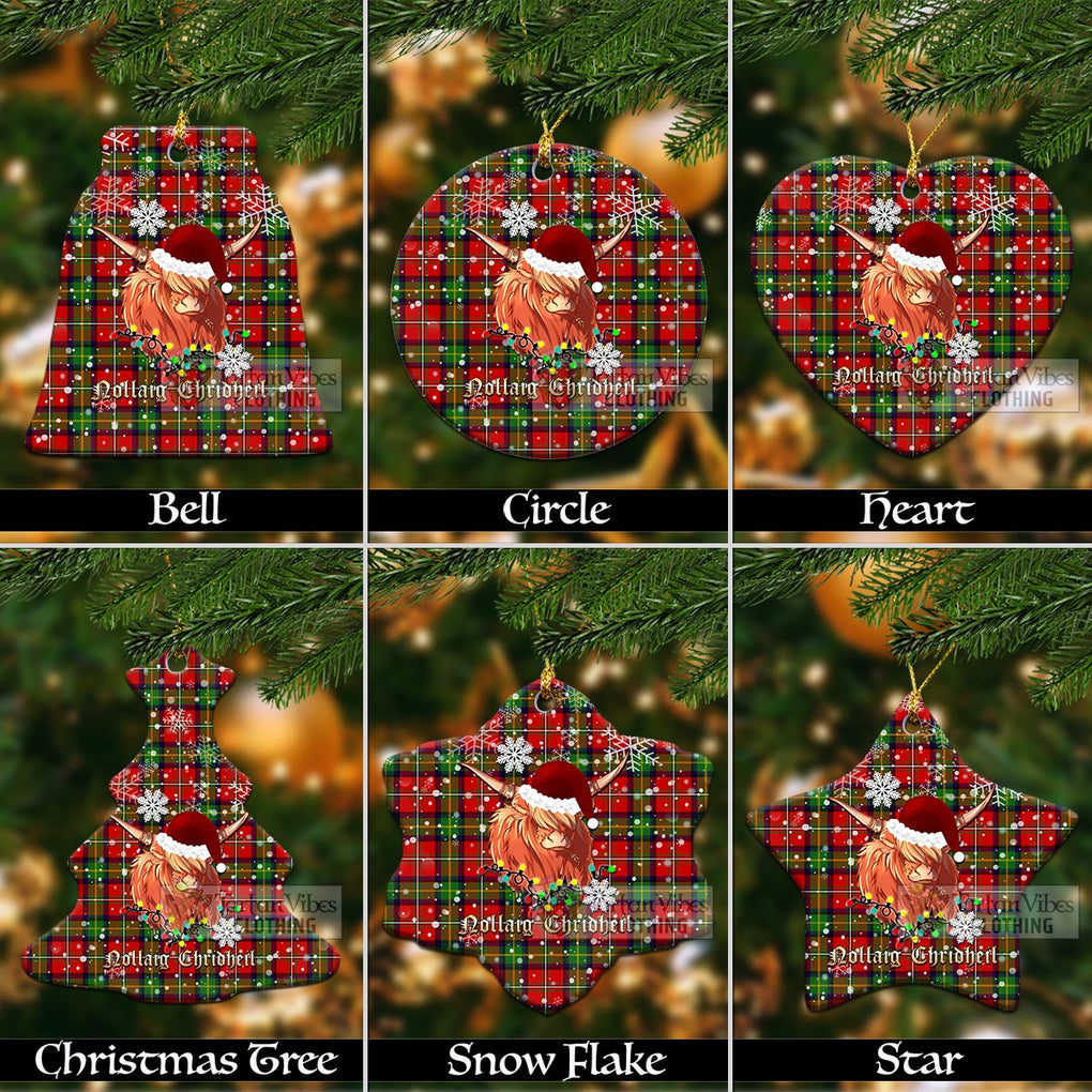 Boyd Tartan Christmas Ceramic Ornaments with Twinkle Highland Cattle