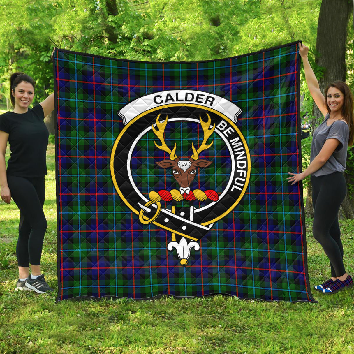 Calder Tartan Quilt with Family Crest