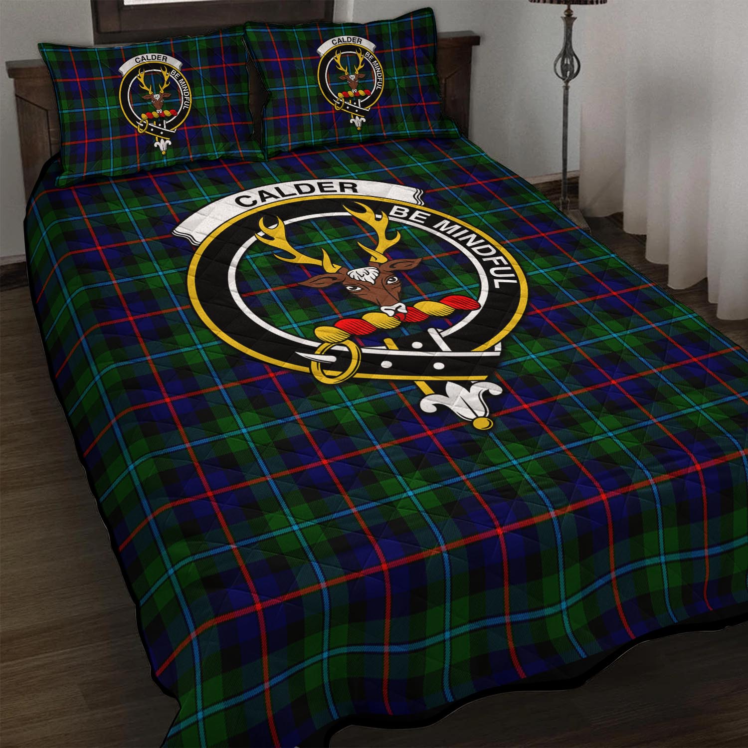 Calder Tartan Quilt Bed Set with Family Crest