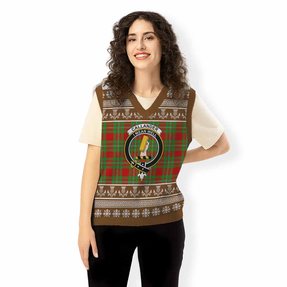 Callander Clan Tartan Christmas Knitted V-Neck Vest with Family Crest ...