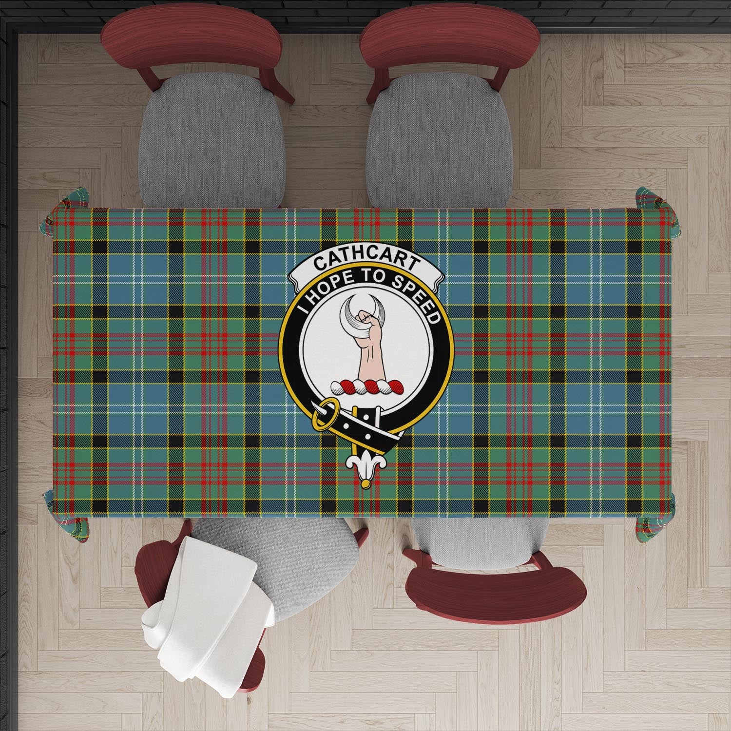 Cathcart Tartan Tablecloth with Family Crest