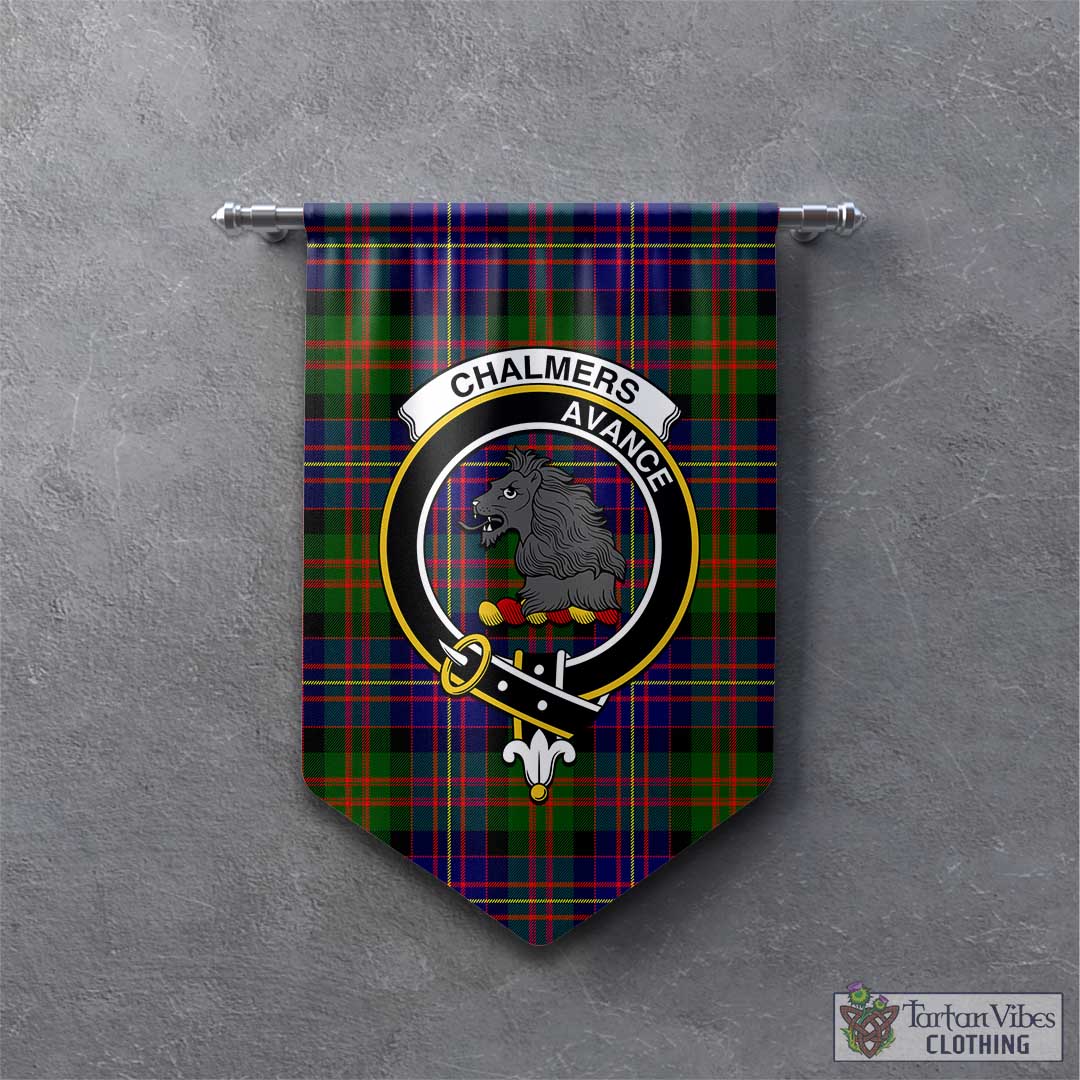 Chalmers Modern Tartan Gonfalon, Tartan Banner with Family Crest