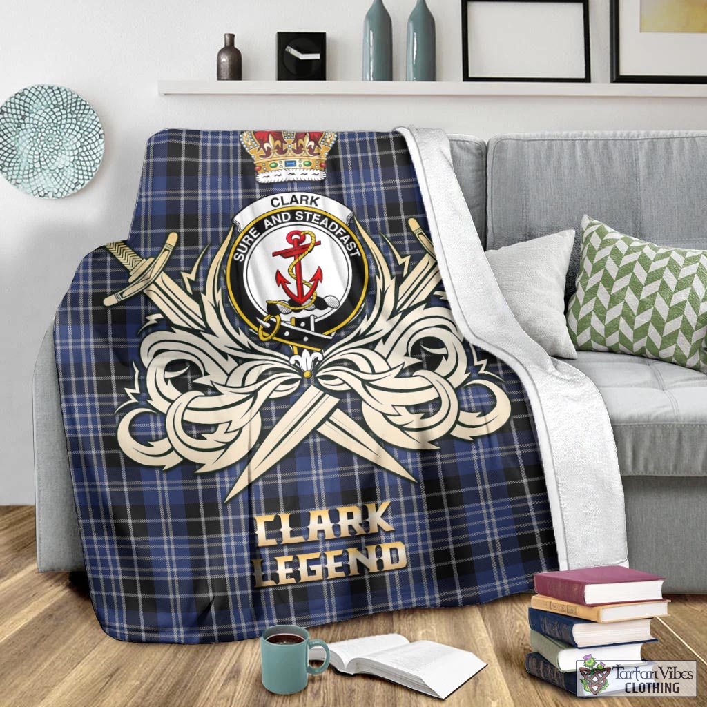 Clark (Clarke) Tartan Blanket with Clan Crest and the Golden Sword of