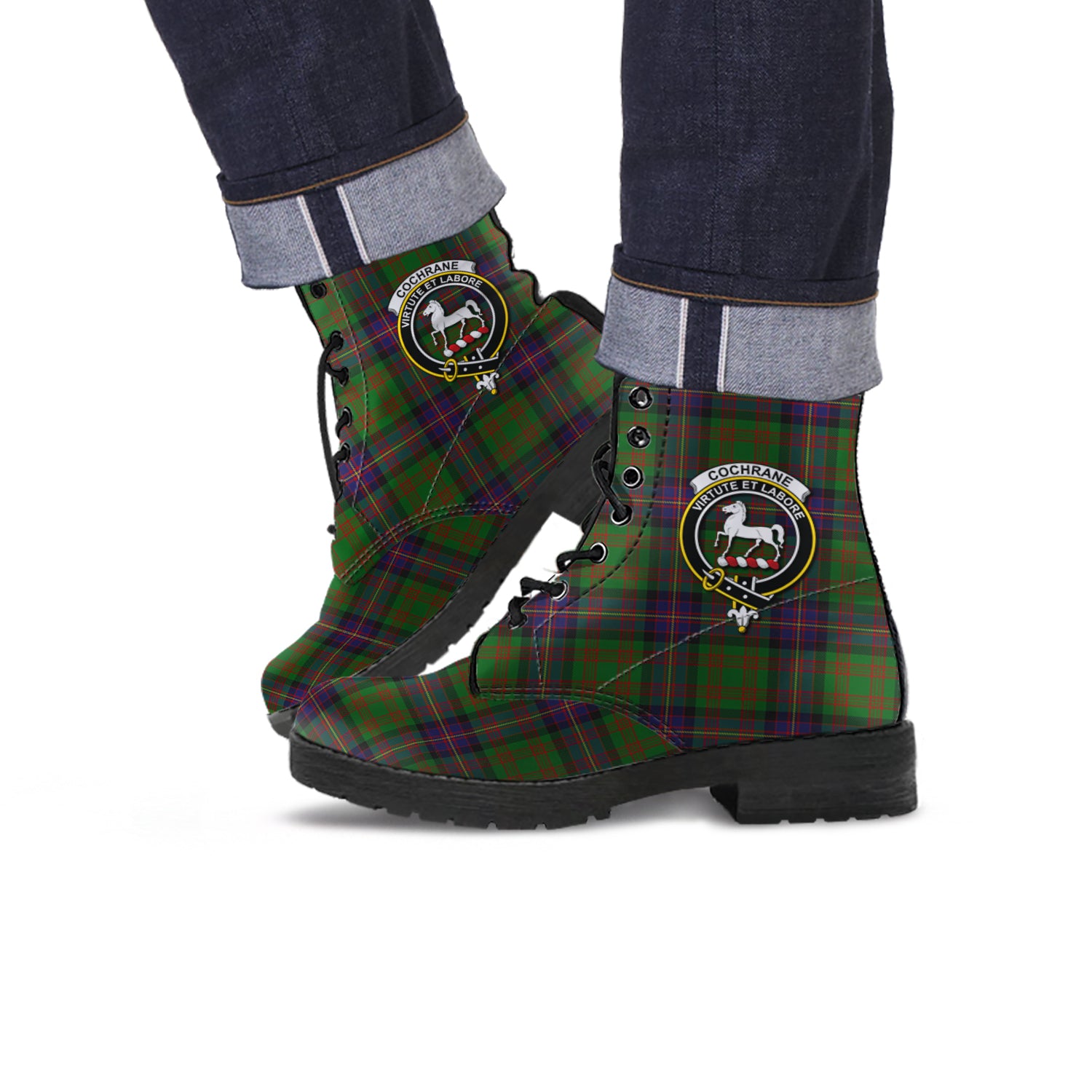 Cochrane Tartan Leather Boots with Family Crest