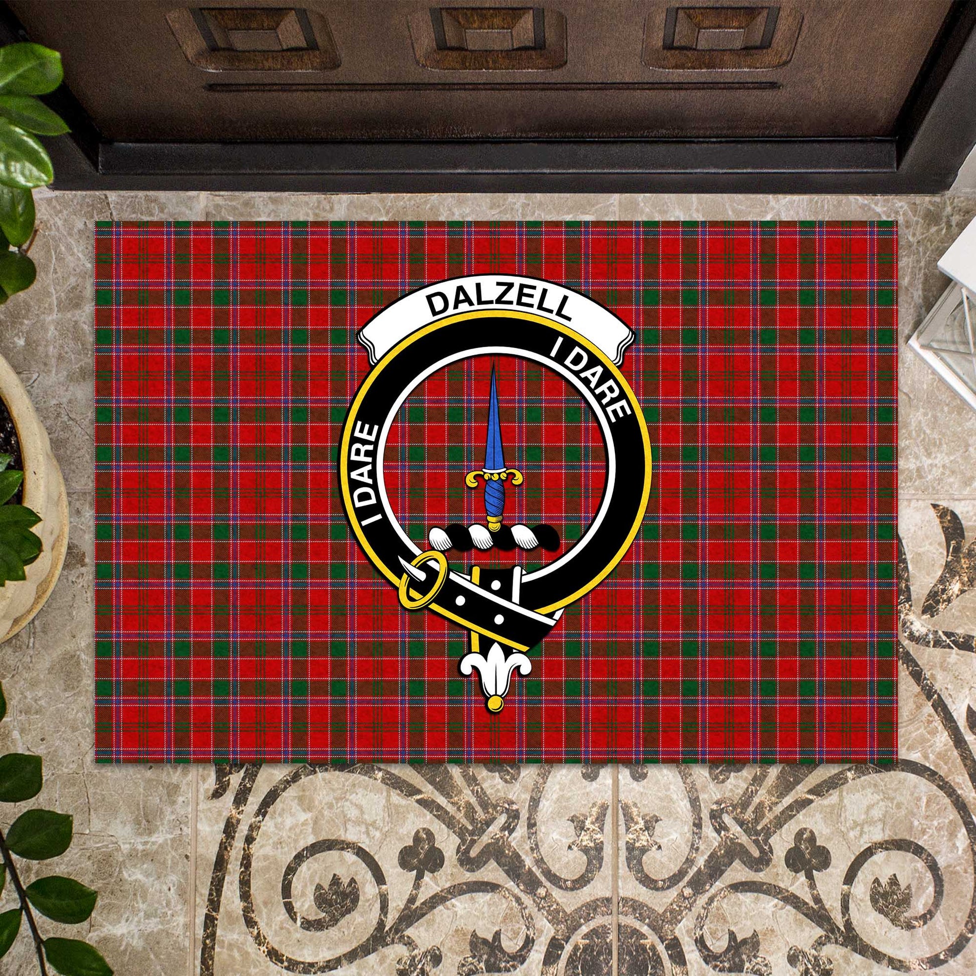 Dalzell (Dalziel) Tartan Door Mat with Family Crest