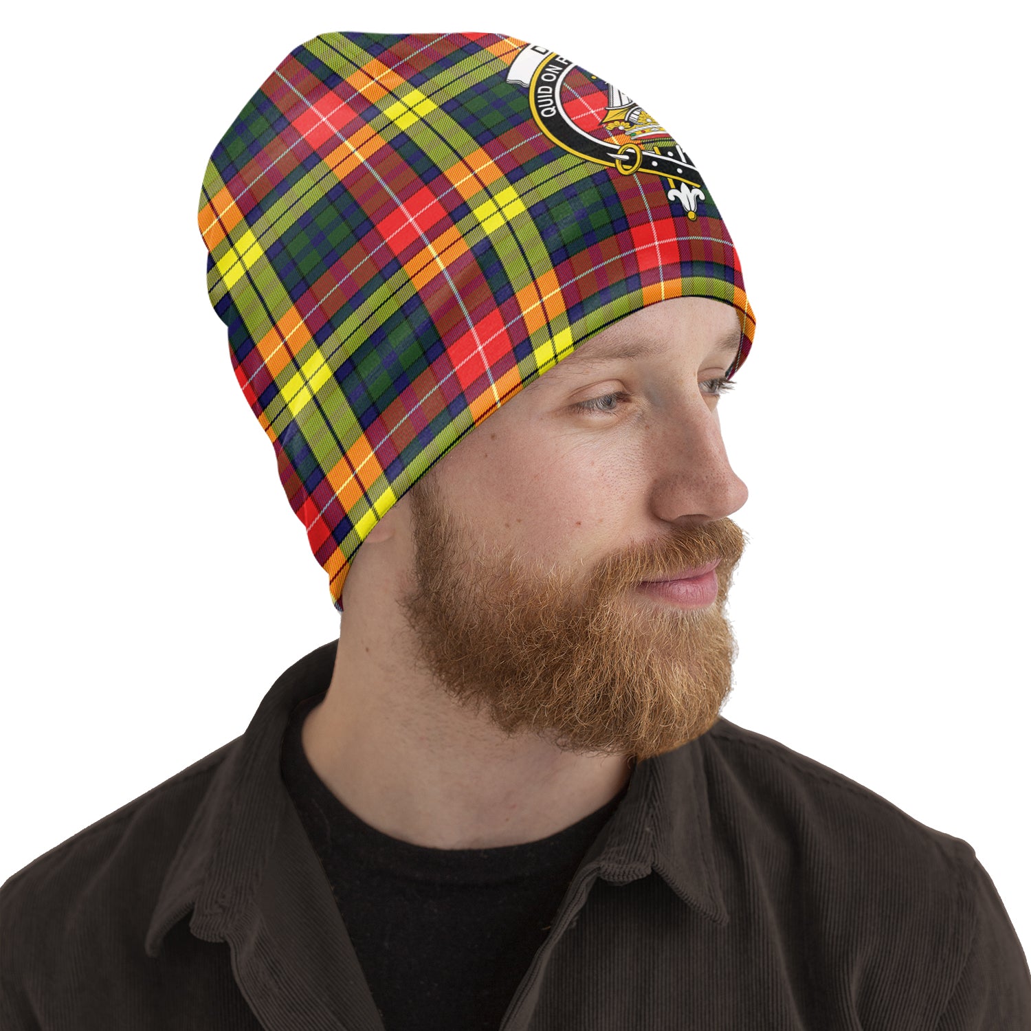 Dewar Tartan Beanies Hat with Family Crest