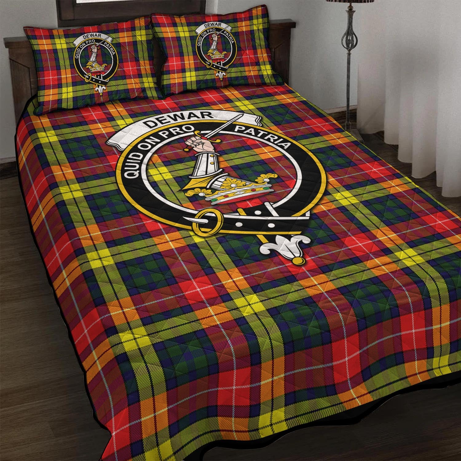 Dewar Tartan Quilt Bed Set with Family Crest