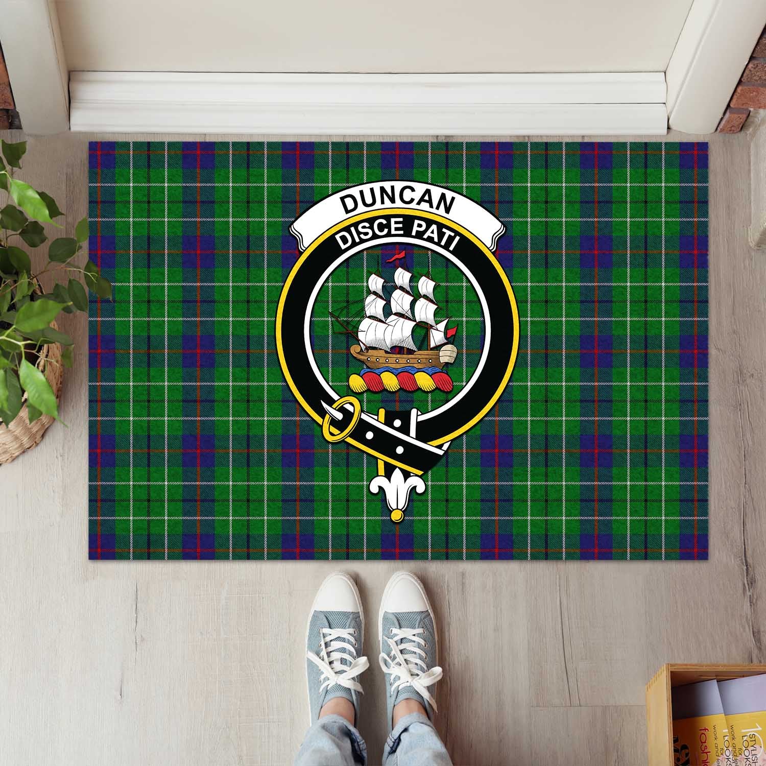 Duncan Tartan Door Mat with Family Crest