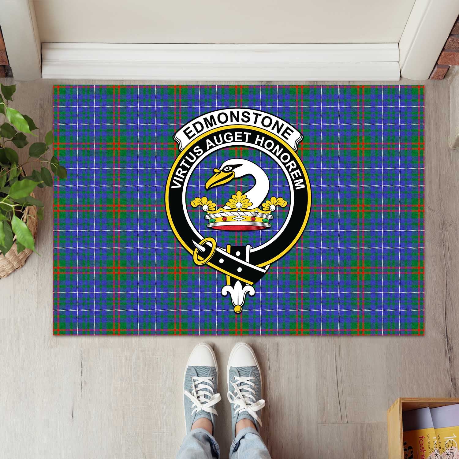 Edmonstone Tartan Rubber Doormat with Family Crest