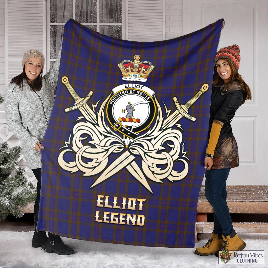 Elliot Tartan Blanket with Clan Crest and the Golden Sword of Courageo