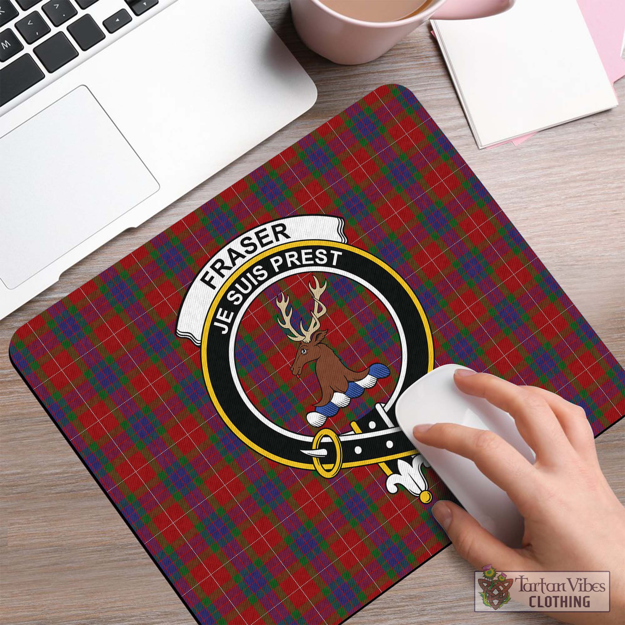 Fraser Tartan Mouse Pad with Family Crest
