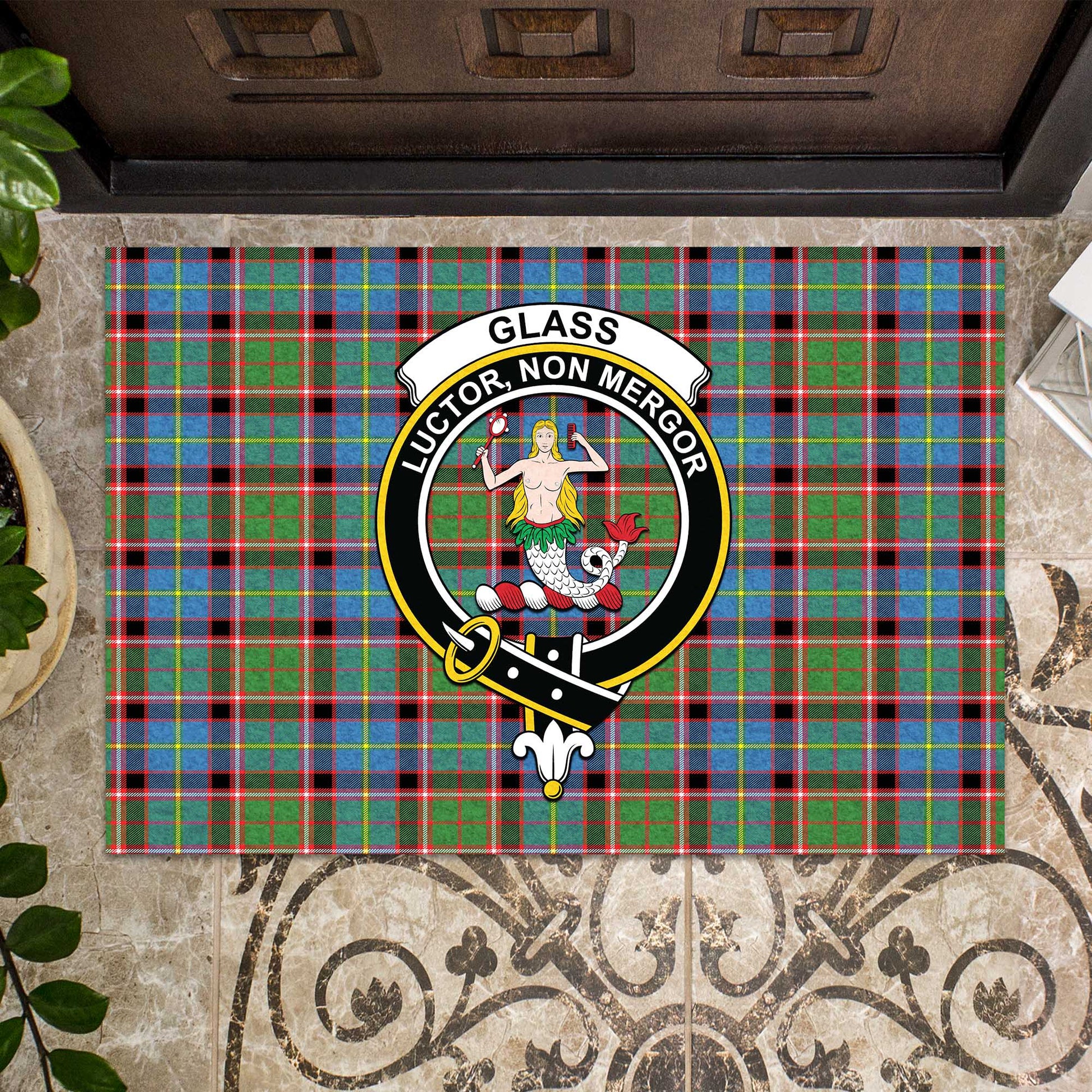 Glass Tartan Door Mat with Family Crest
