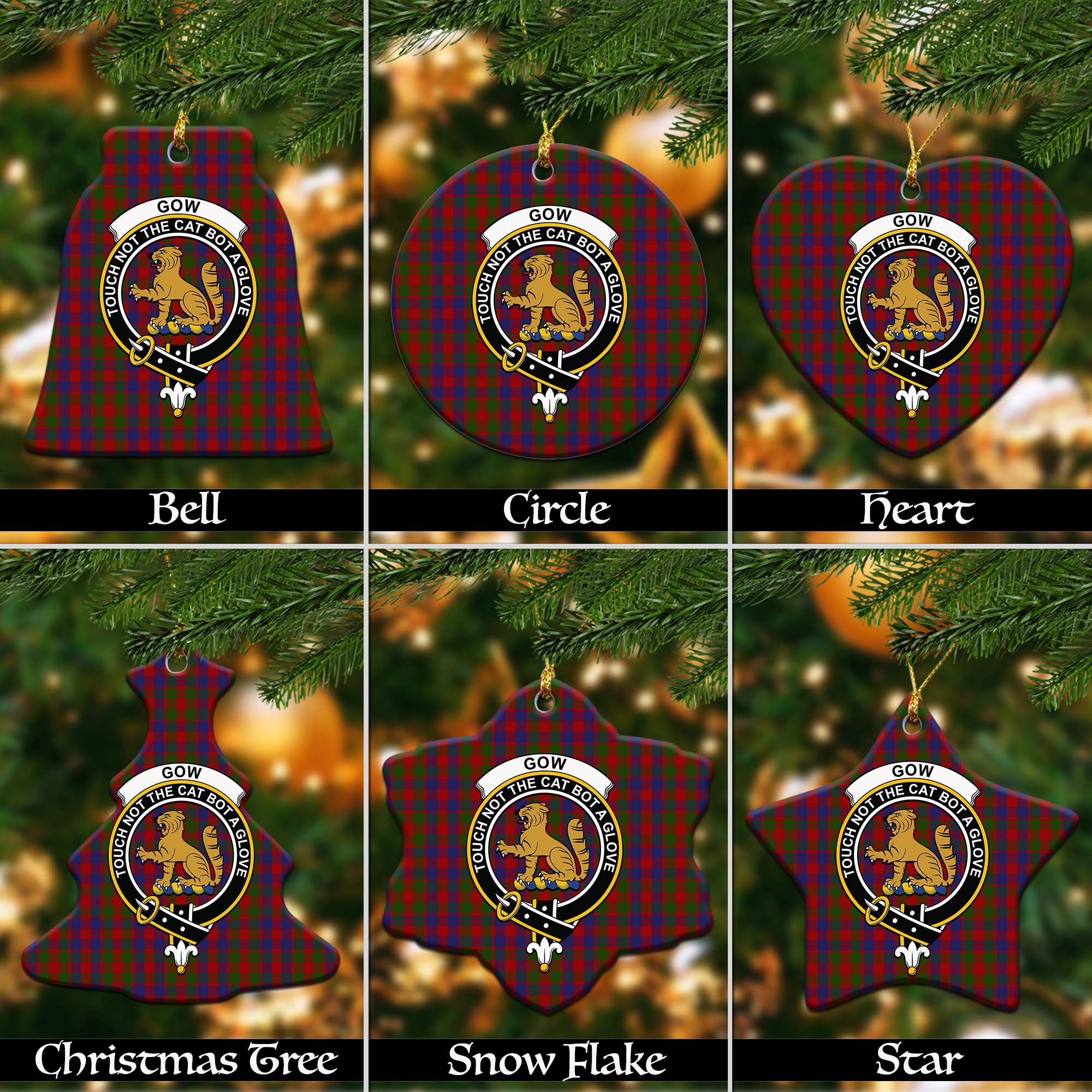 Gow Tartan Christmas Ornaments with Family Crest