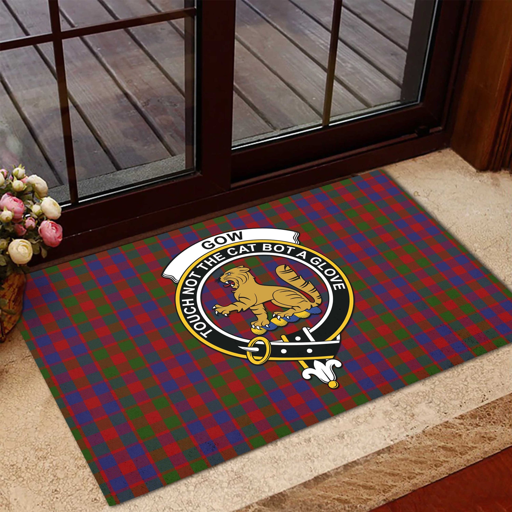 Gow Tartan Door Mat with Family Crest