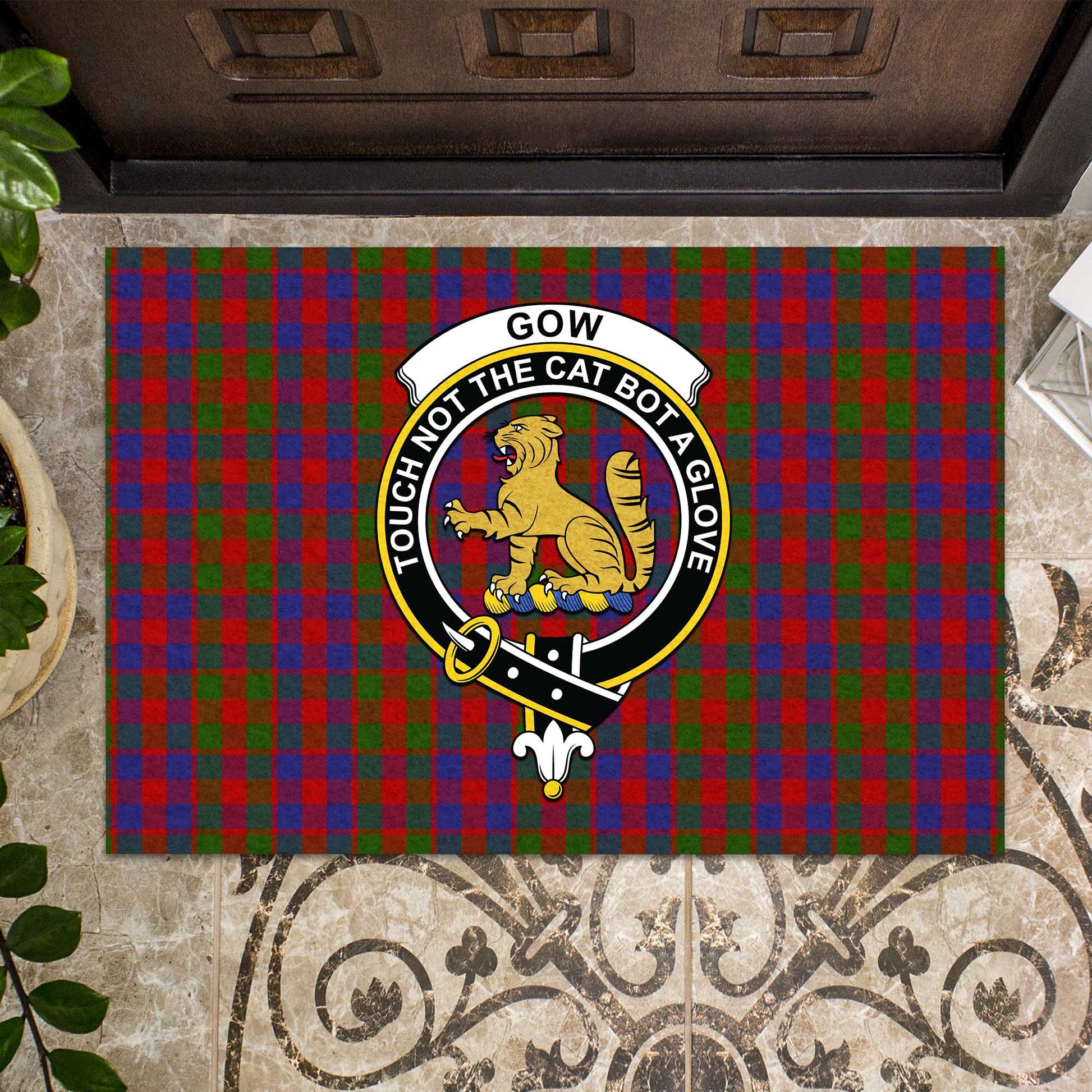 Gow Tartan Door Mat with Family Crest