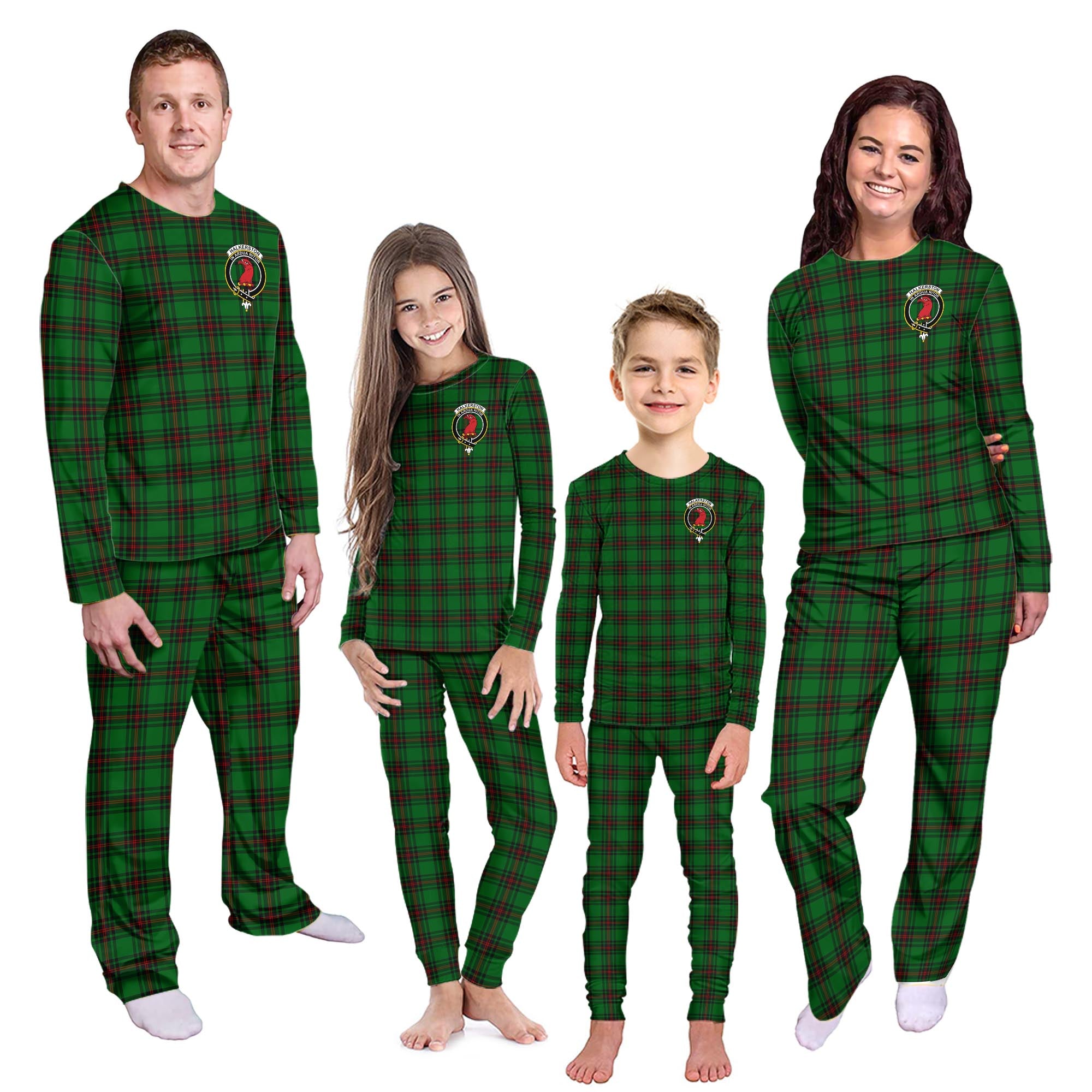 Halkerston Tartan Pajamas Family Set with Family Crest
