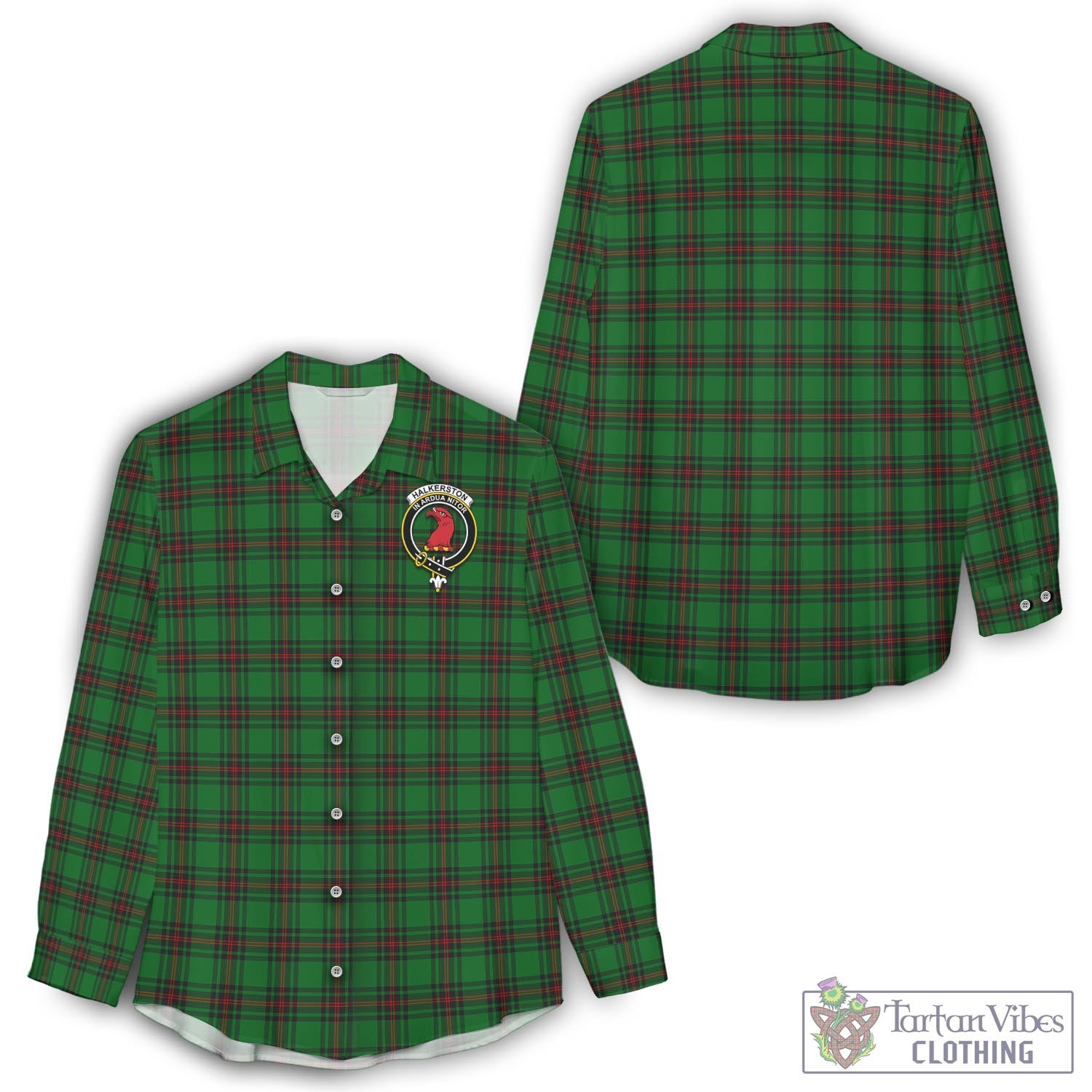 Halkerston Tartan Women's Casual Shirt with Family Crest