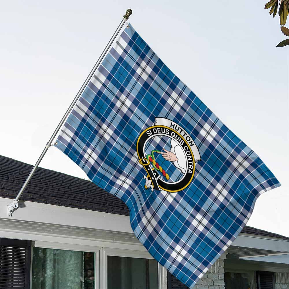 Hutton Tartan House Flag with Family Crest