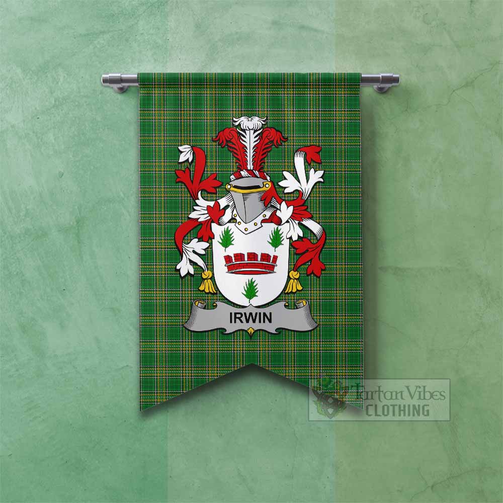 Irwin Irish Clan Tartan Gonfalon, Tartan Banner with Coat of Arms