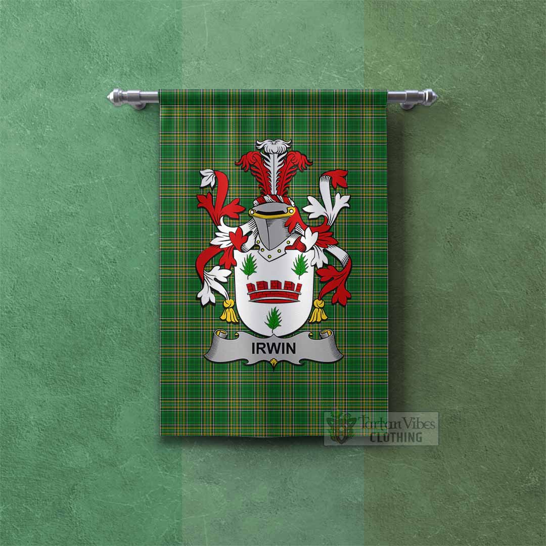 Irwin Irish Clan Tartan Gonfalon, Tartan Banner with Coat of Arms