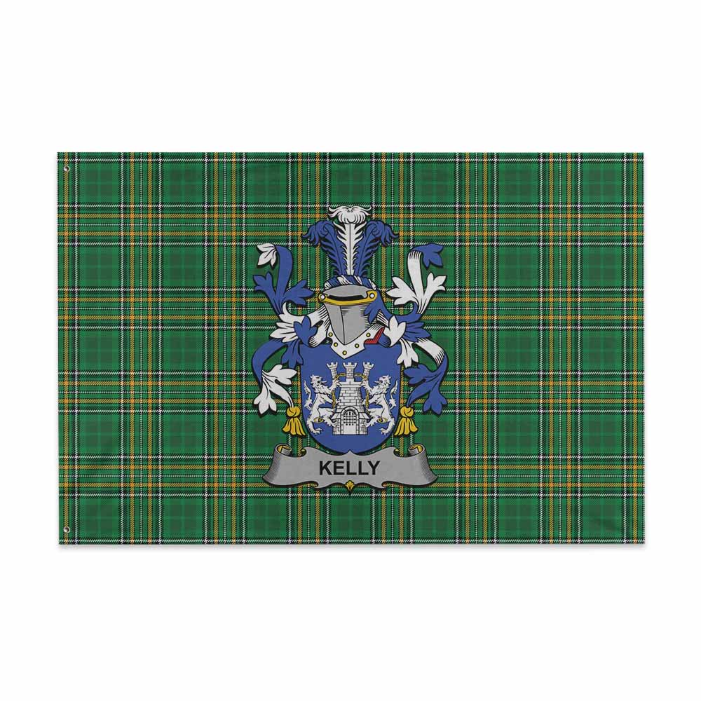 Kelly Irish Clan Tartan House Flag with Coat of Arms