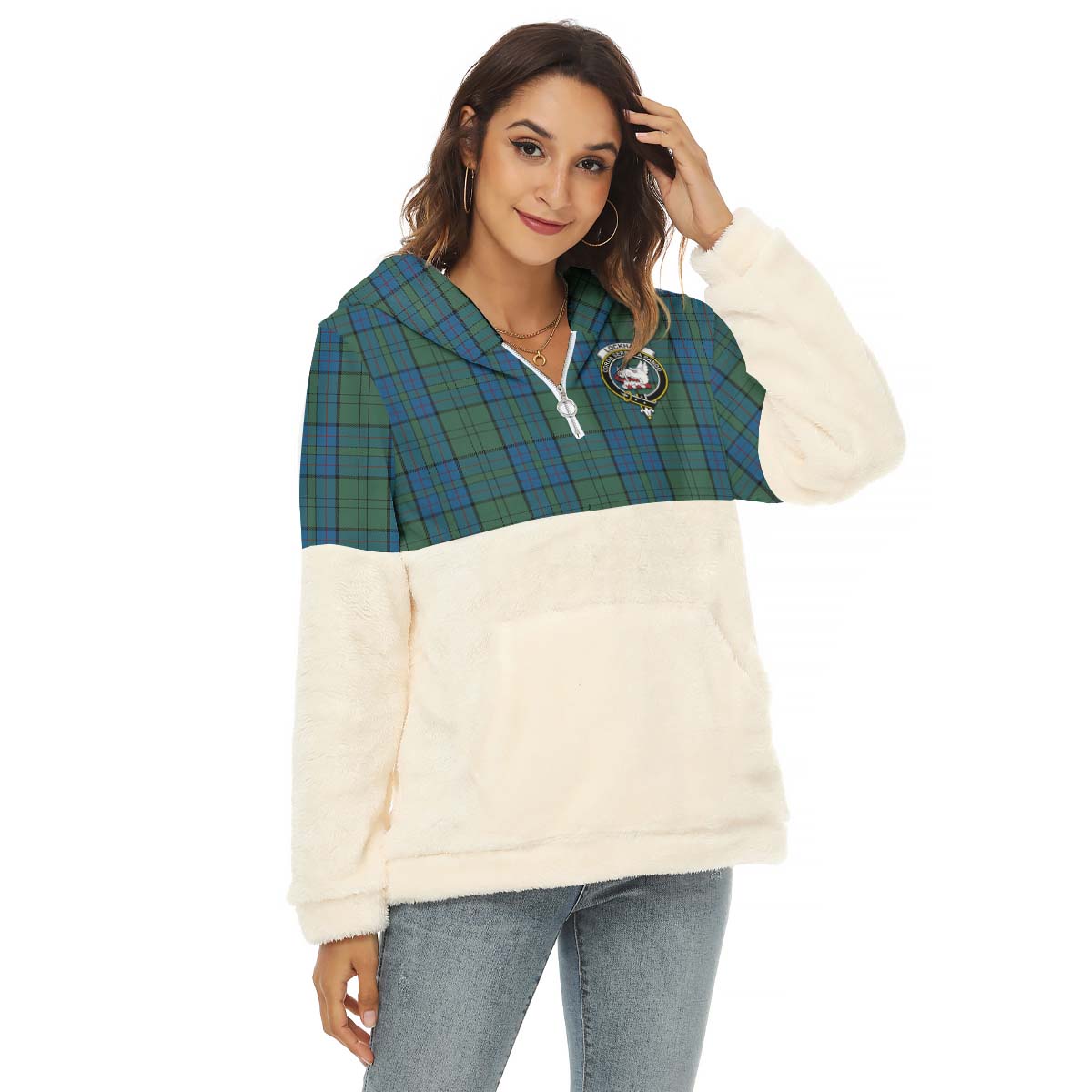 Lockhart Tartan Half Style Women's Borg Fleece Hoodie with Half Zip wi
