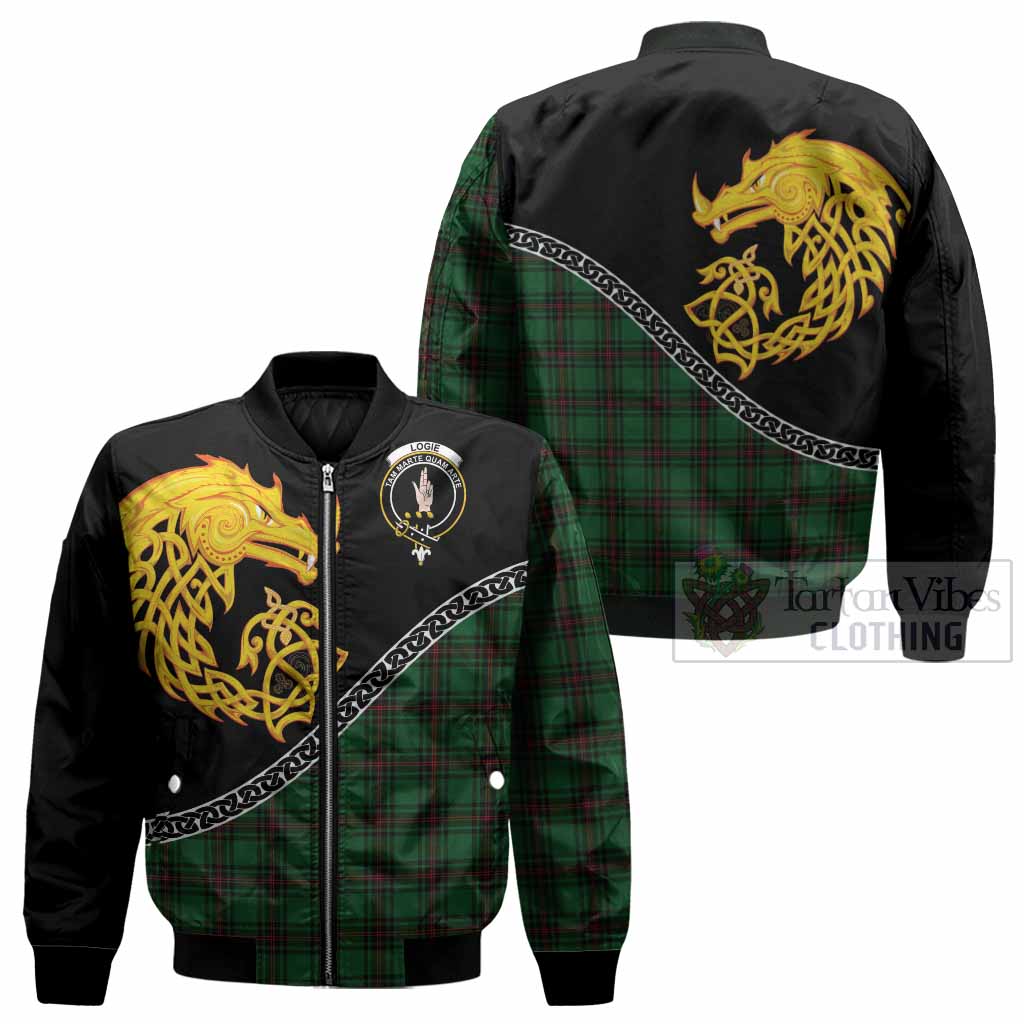 Logie Tartan Crest Bomber Jacket Legendary Dragon Knot Half Style ...
