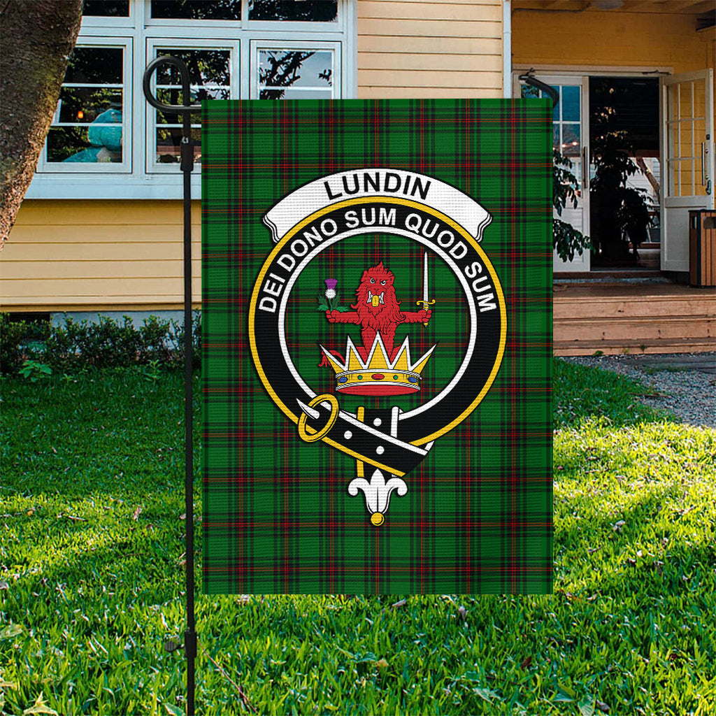 Lundin Tartan Garden Flag with Family Crest
