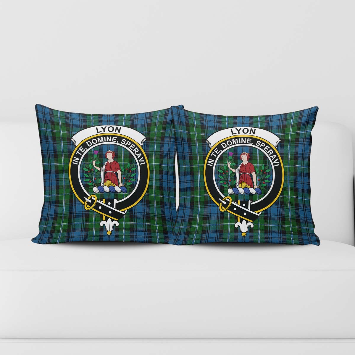 Lyon Tartan Pillow Cover with Family Crest