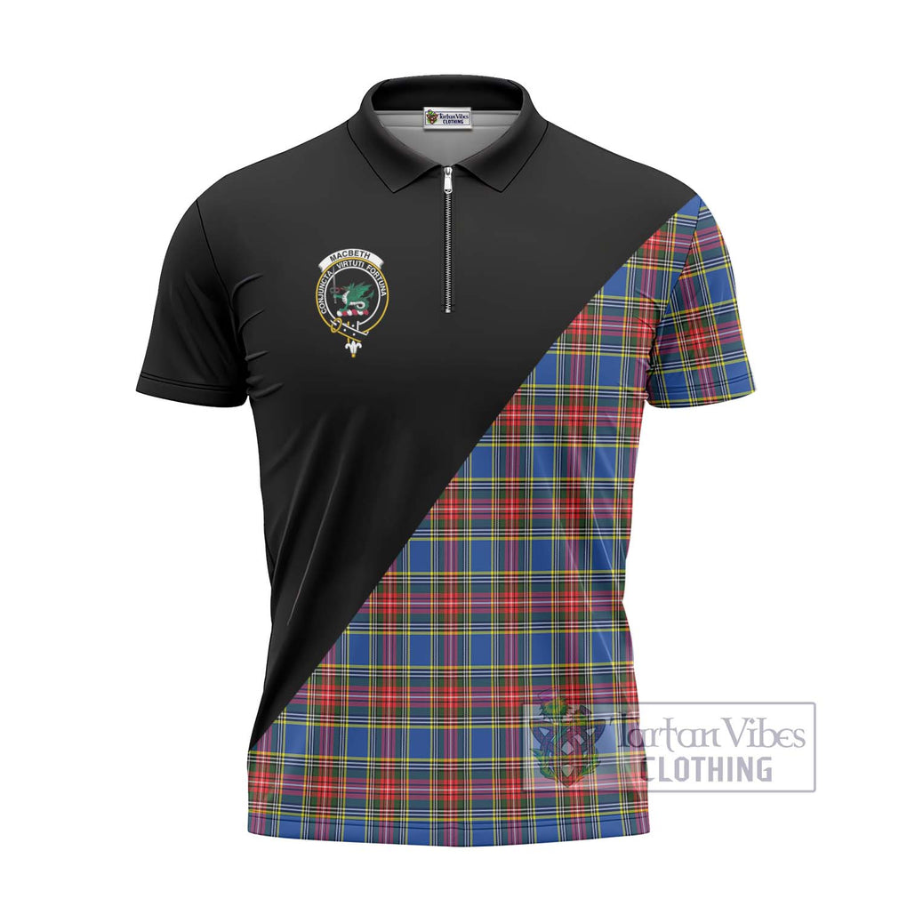 MacBeth (McBeth) Tartan Zipper Polo Shirt with Family Crest and Milita