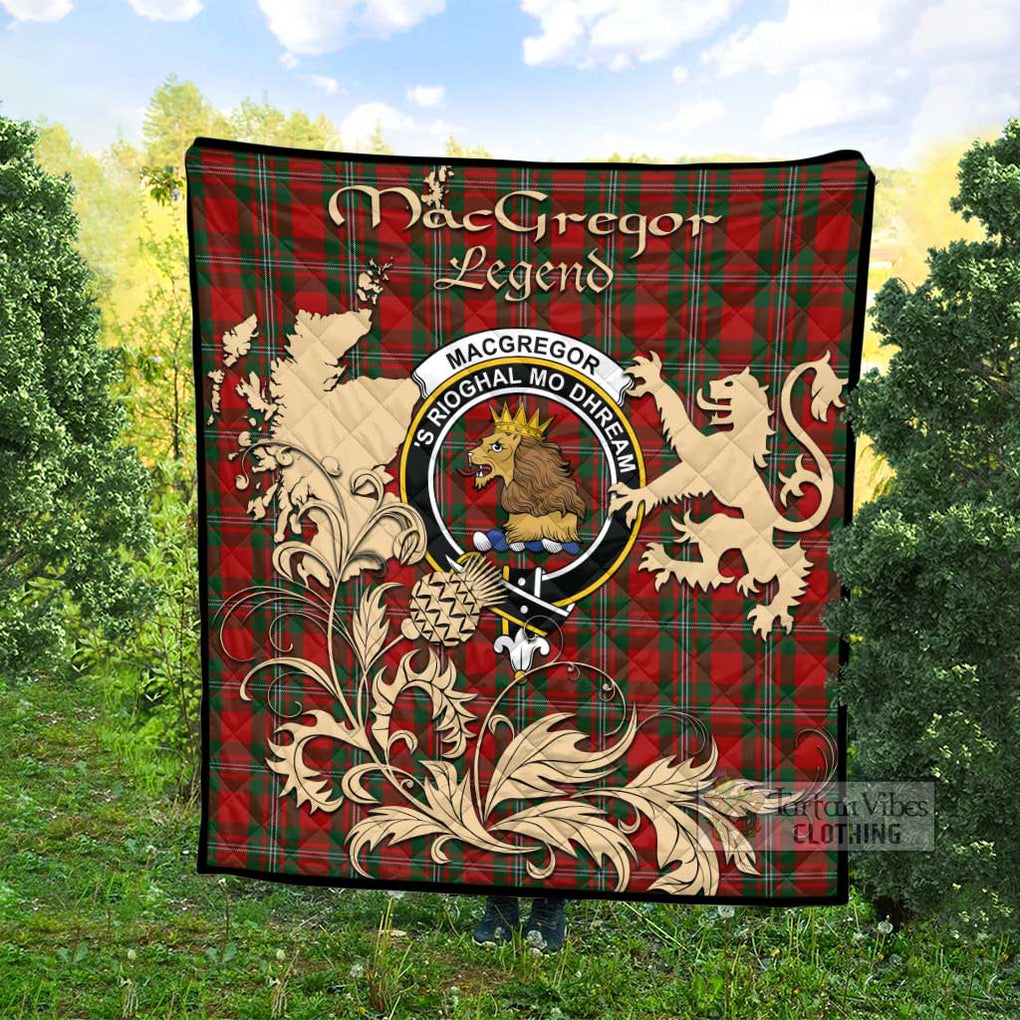 MacGregor (McGregor) Tartan Quilt with Family Crest and Scottish Symbo
