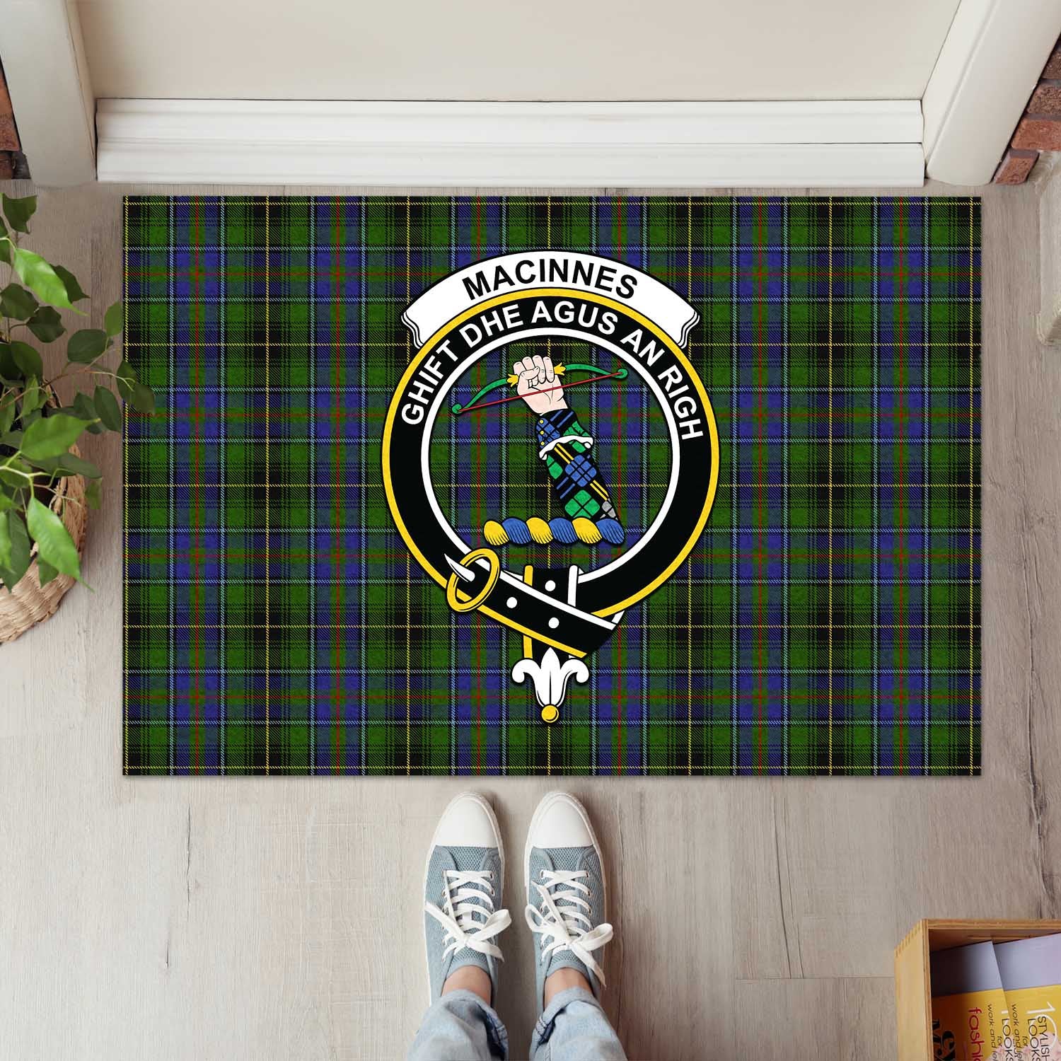 MacInnes (McInnes) Tartan Rubber Doormat with Family Crest