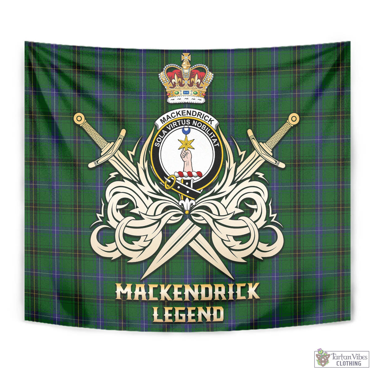 MacKendrick Tartan Tapestry with Clan Crest and the Golden Sword of Co ...