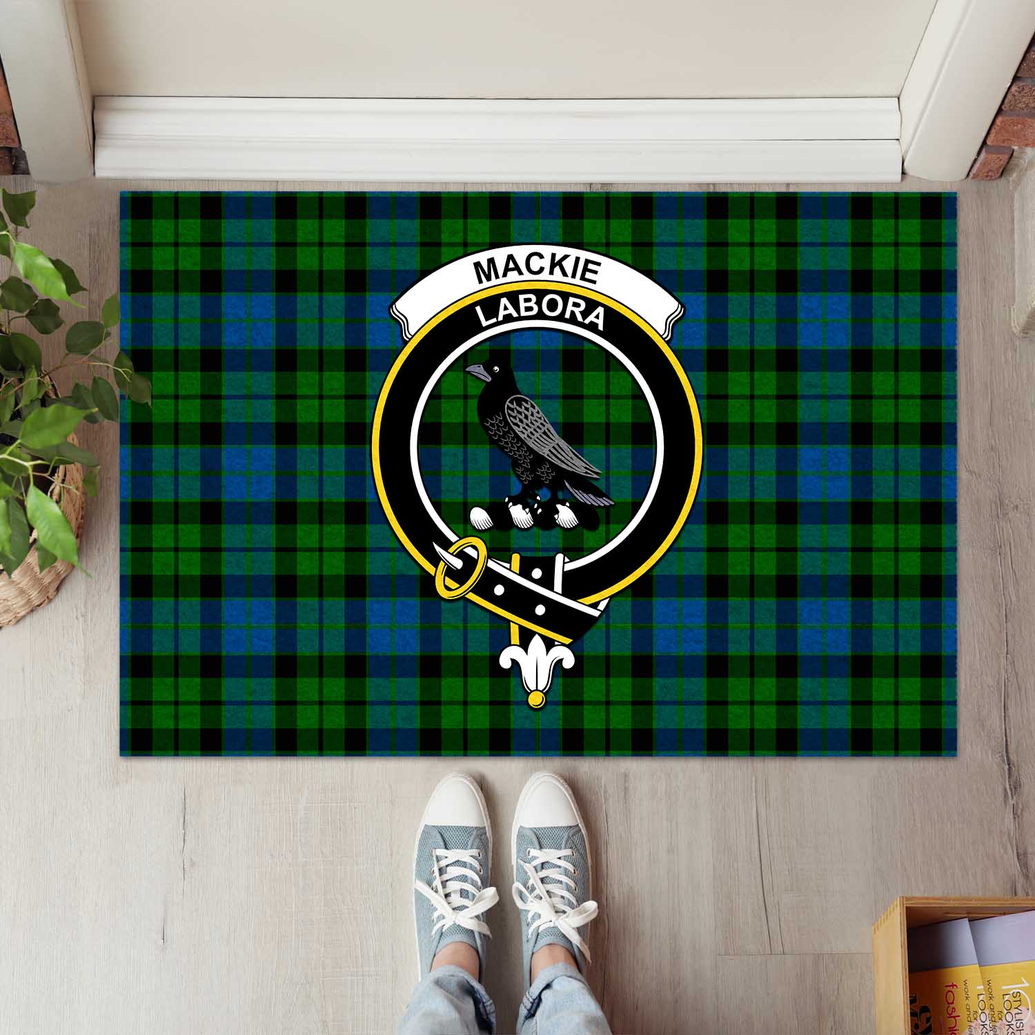 MacKie Tartan Door Mat with Family Crest