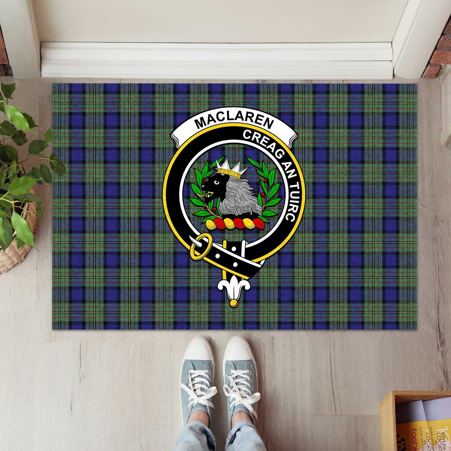 MacLaren (McLaren) Tartan Rubber Doormat with Family Crest
