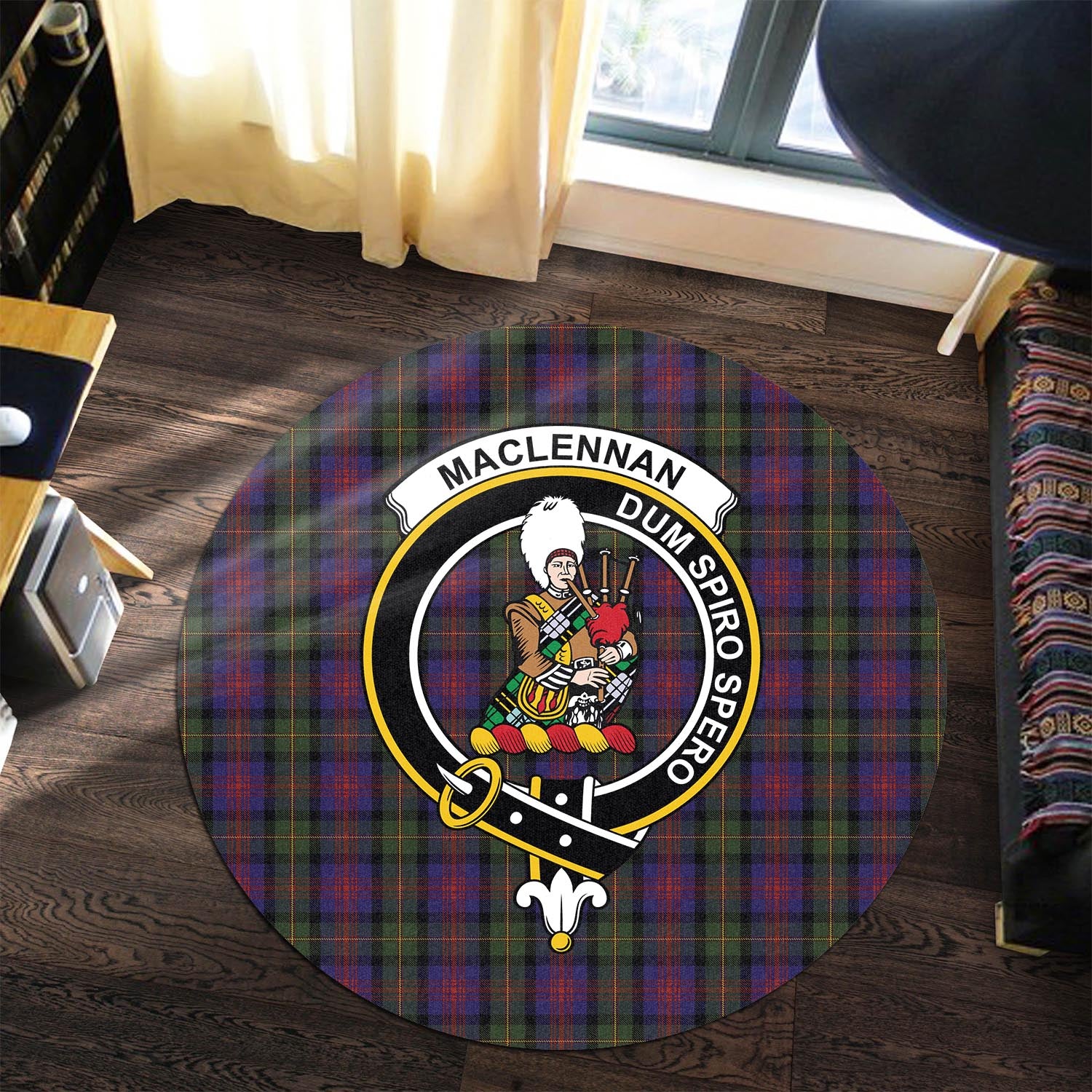 MacLennan Tartan Round Rug with Family Crest - Tartanvibesclothing