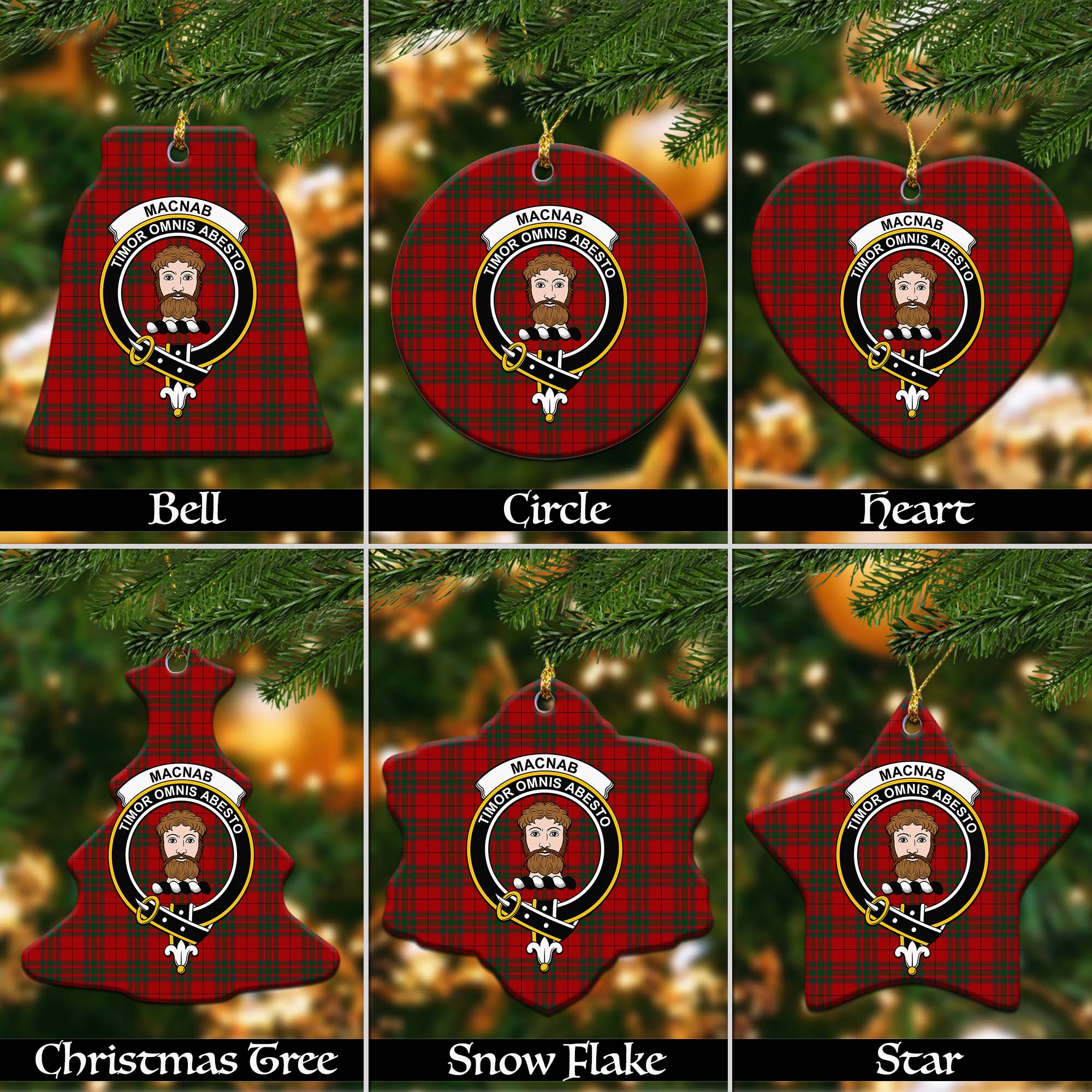 MacNab Tartan Christmas Ceramic Ornaments with Family Crest