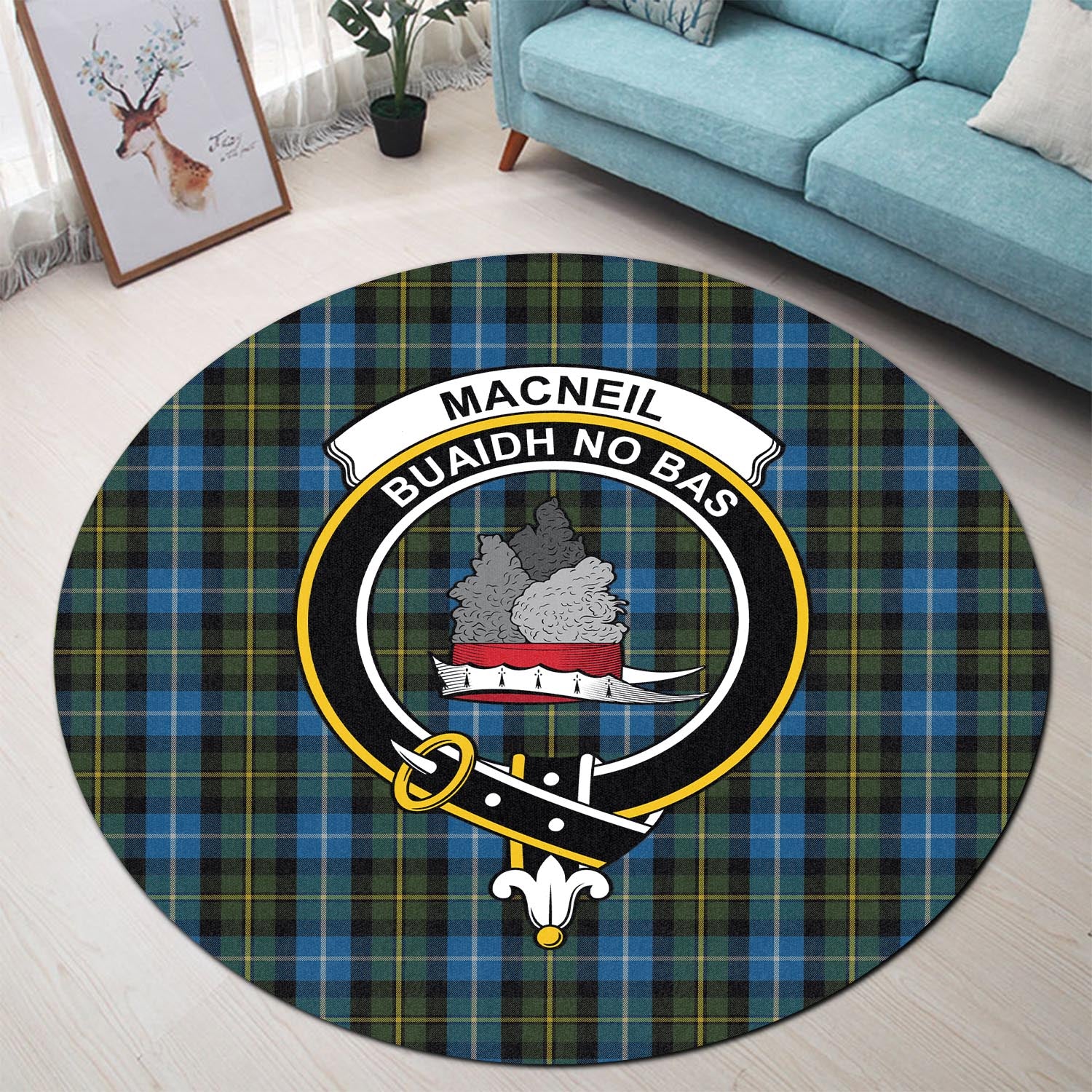 MacNeil of Barra Tartan Round Rug with Family Crest - Tartanvibesclothing