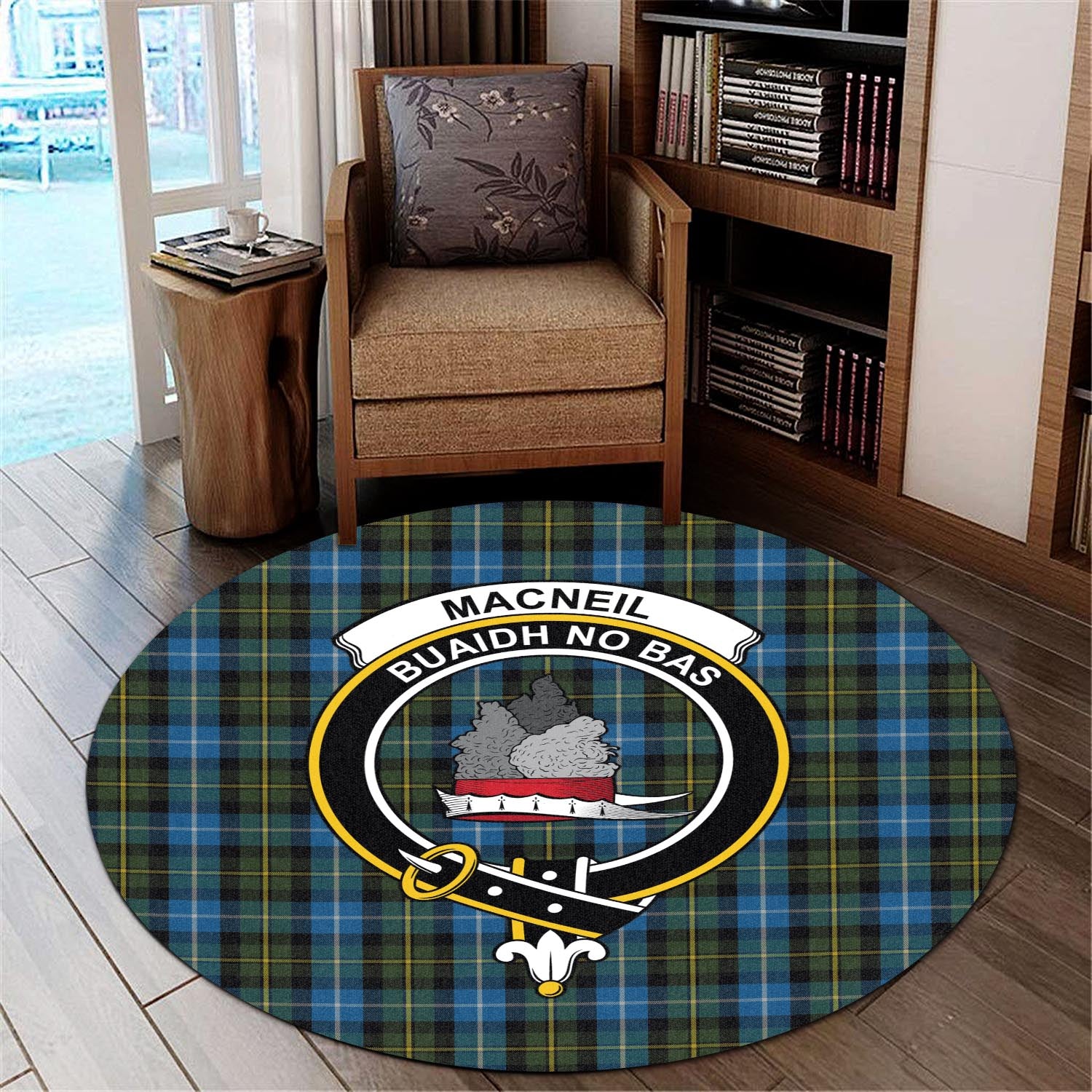 MacNeil of Barra Tartan Round Rug with Family Crest - Tartanvibesclothing