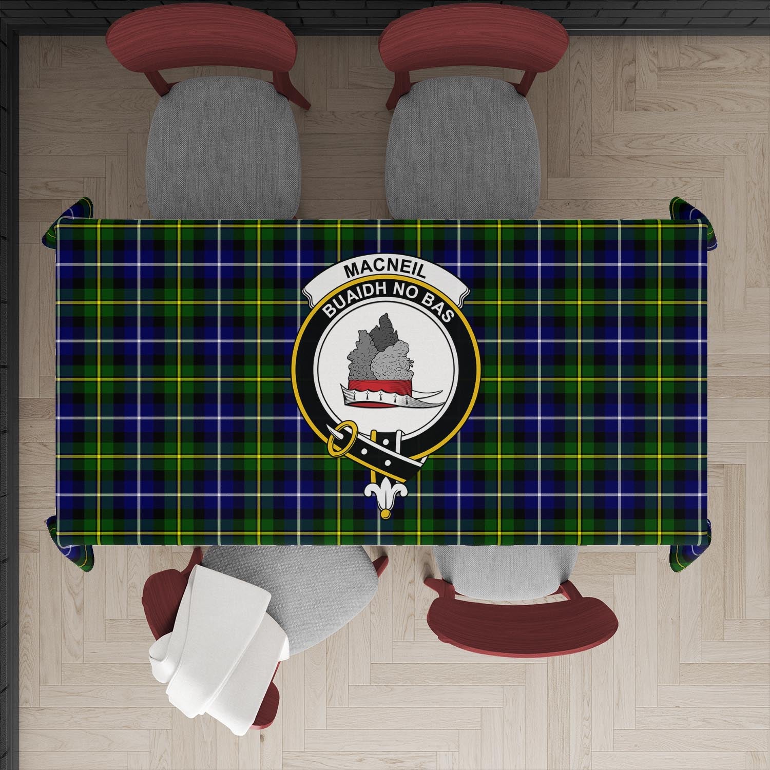 MacNeil of Barra Modern Tartan Tablecloth with Family Crest