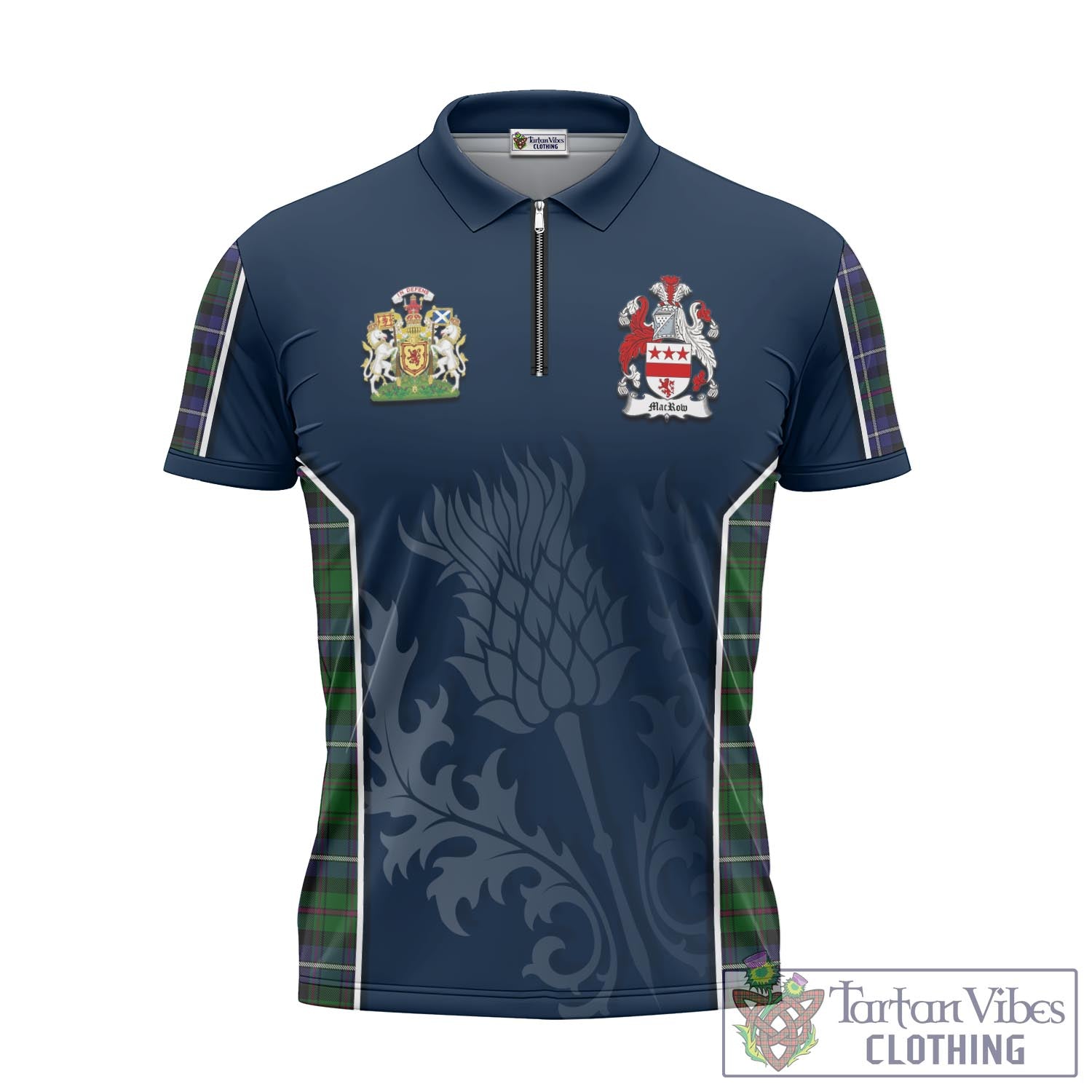 MacRow Hunting Tartan Zipper Polo Shirt with Family Crest and Scottish