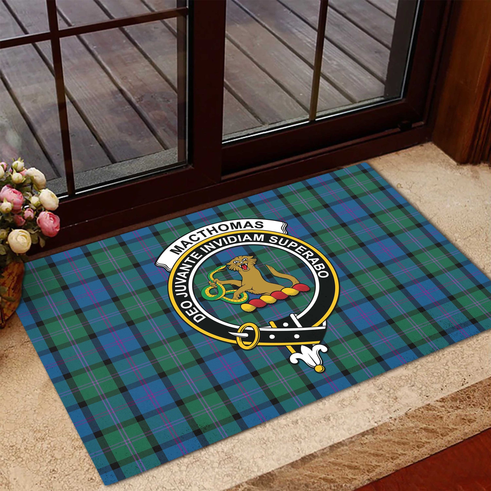 MacThomas Tartan Door Mat with Family Crest