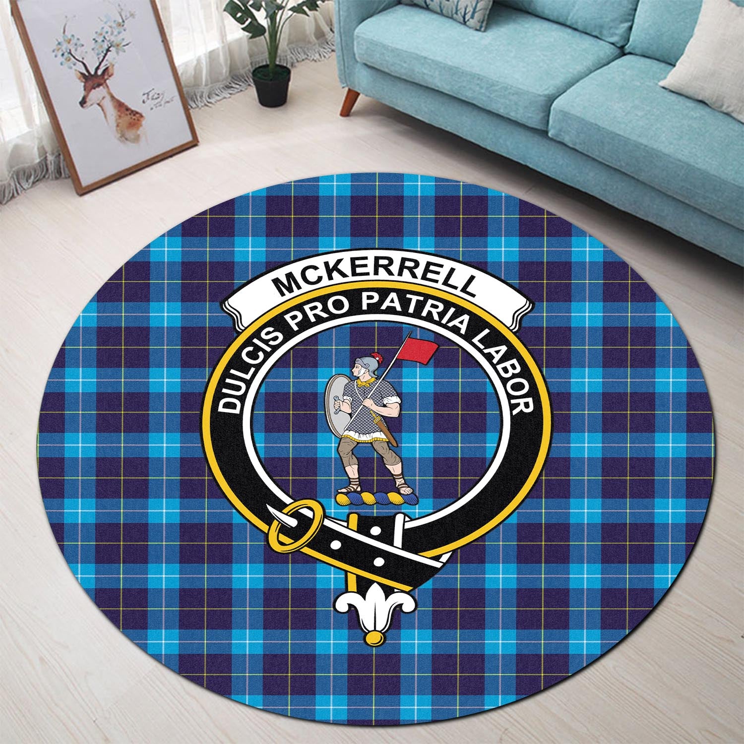 McKerrell Tartan Round Rug with Family Crest