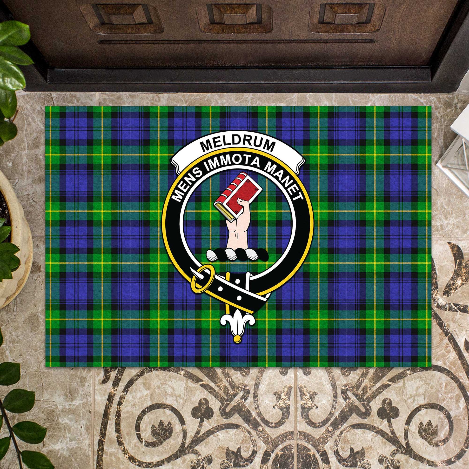 Meldrum Tartan Door Mat with Family Crest