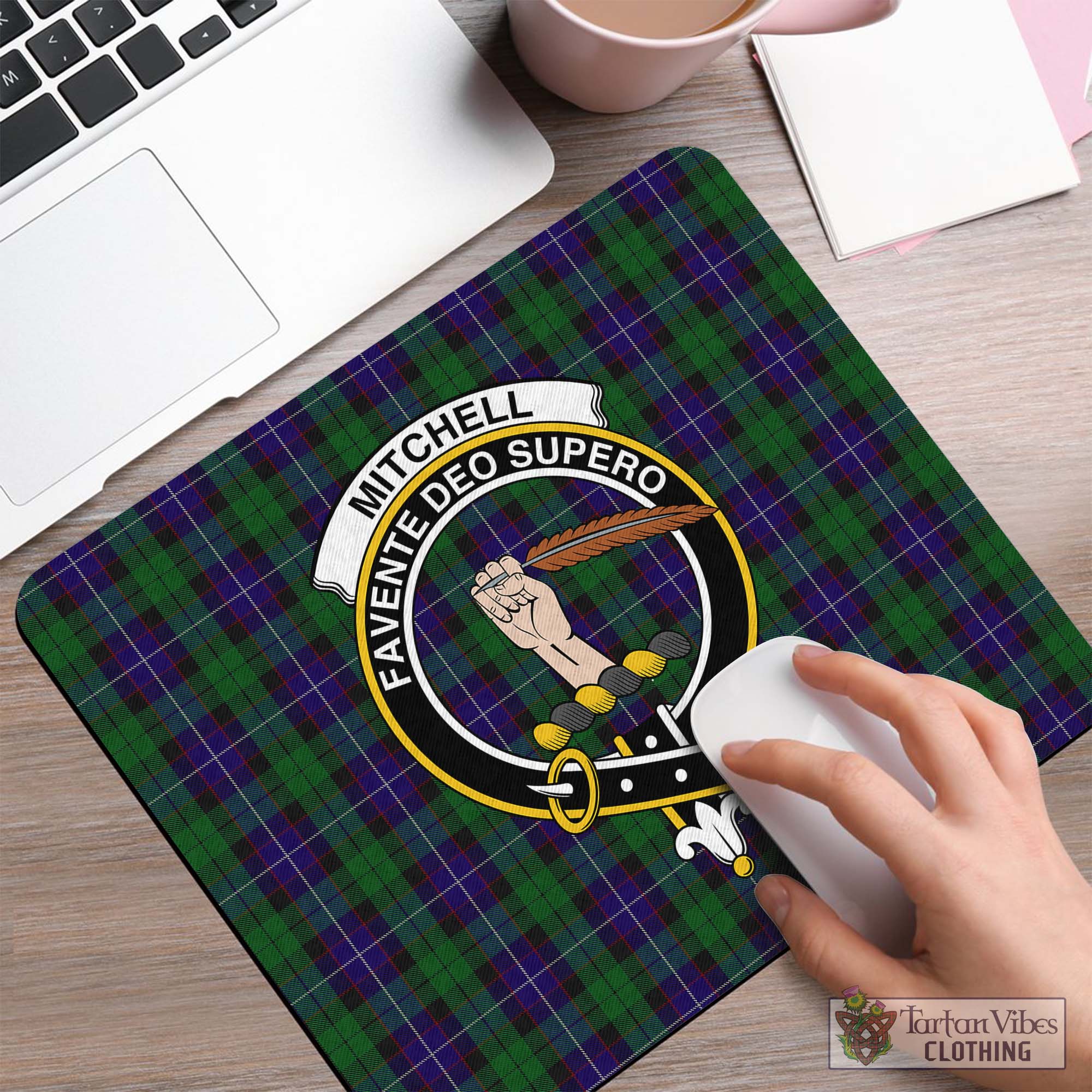 Mitchell Tartan Mouse Pad with Family Crest